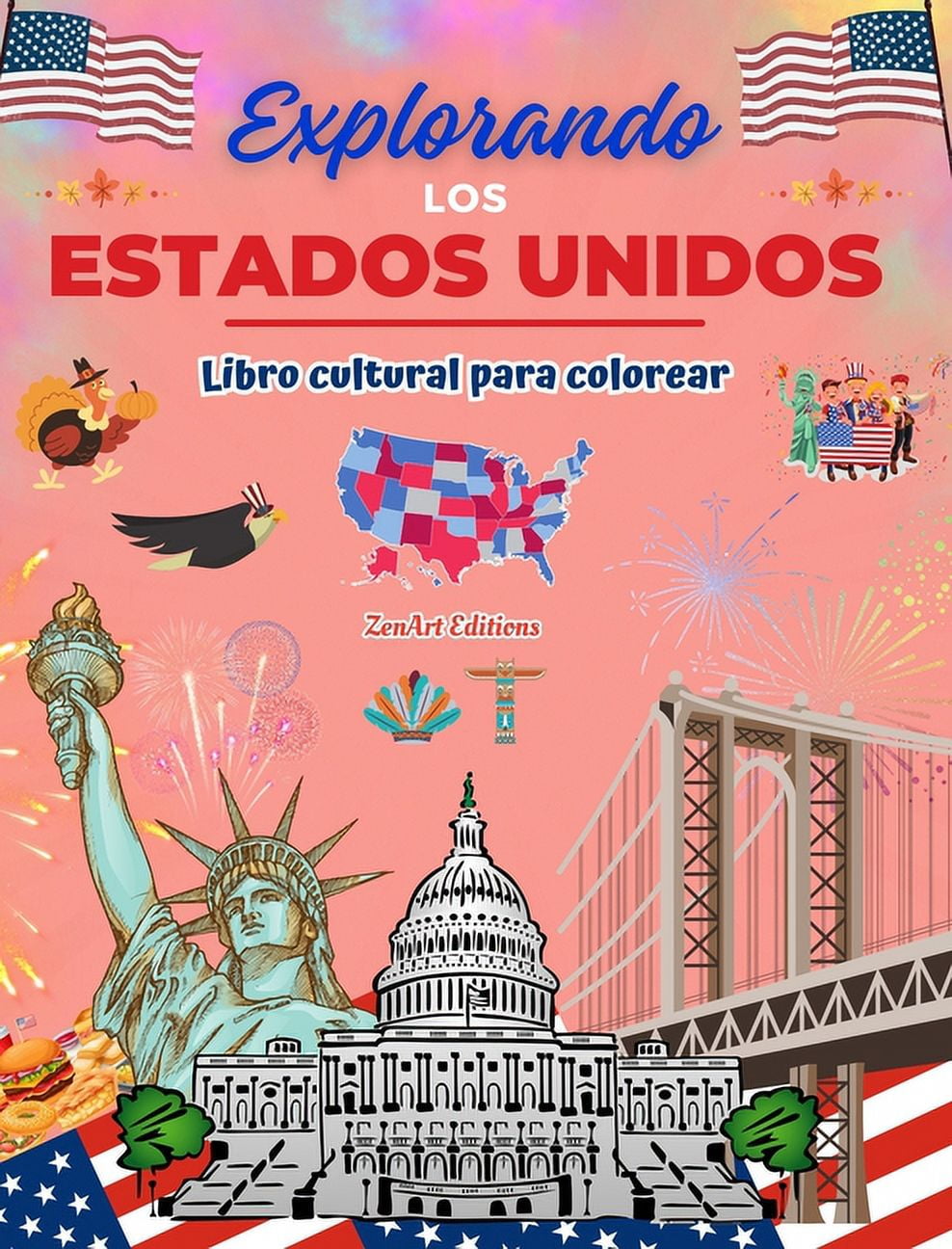 Explorando los Estados Unidos - Libro cultural para colorear - Diseños ...