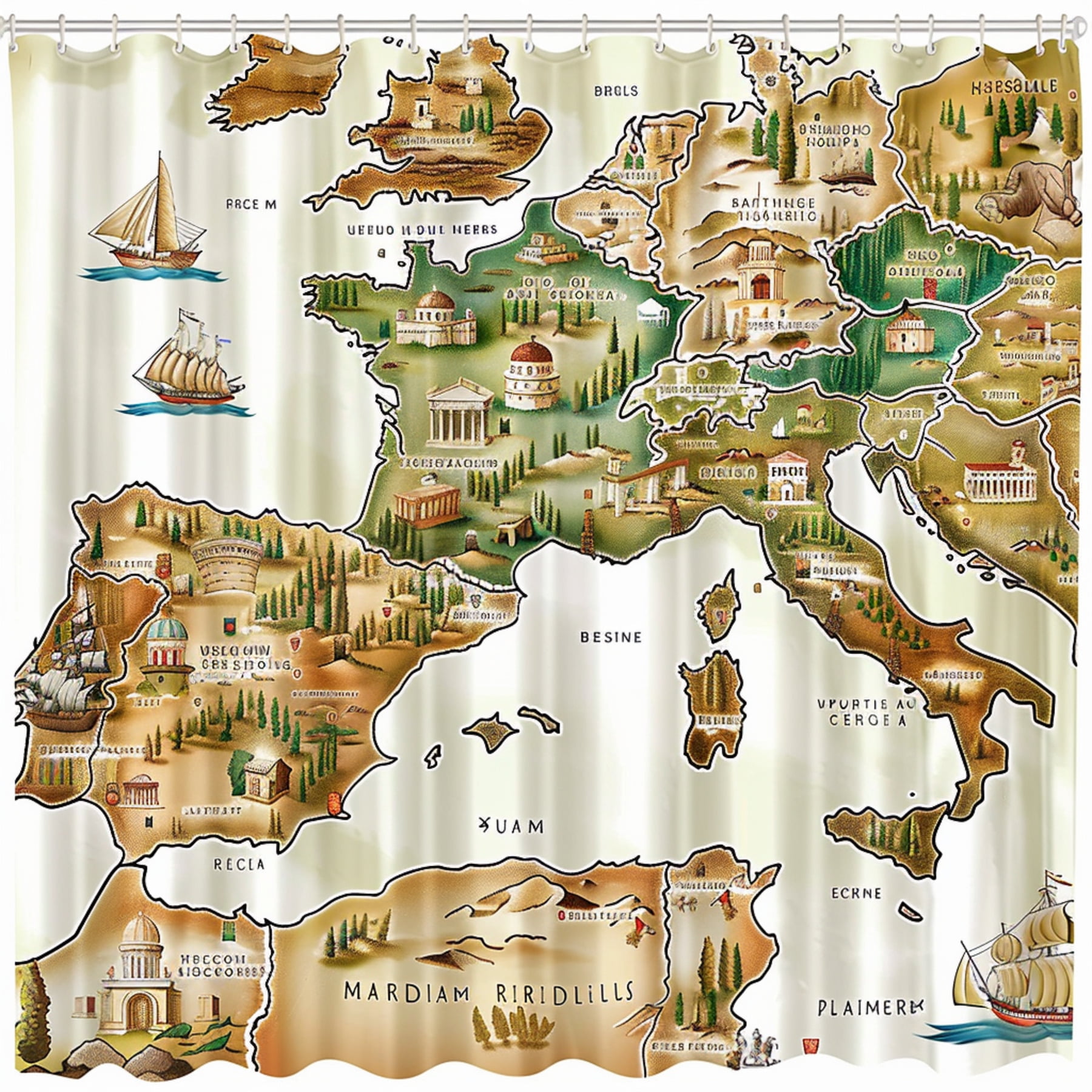 Explore Ancient Greece: Mediterranean Map & Landmarks Shower Curtain ...