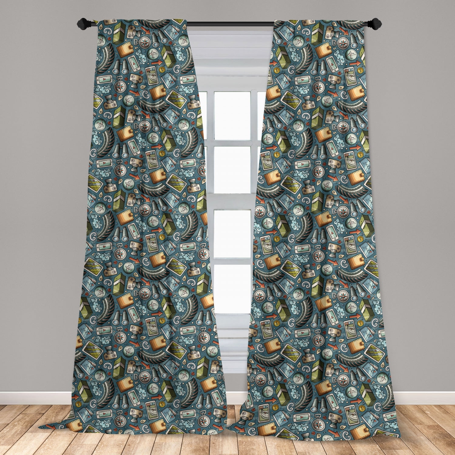 Explore Curtains 2 Panels Set, Cartoon Traveling Pattern with Coins ...