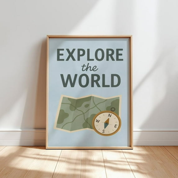 Explore The World Map & Compass Poster: Nursery Decor, Unframed Poster ...