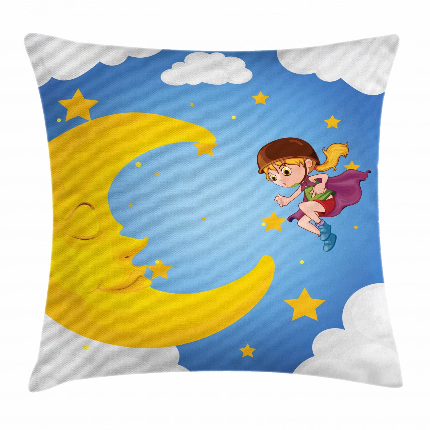 Explore Throw Pillow Cushion Cover, Cartoon Girl in a Cape Near the ...