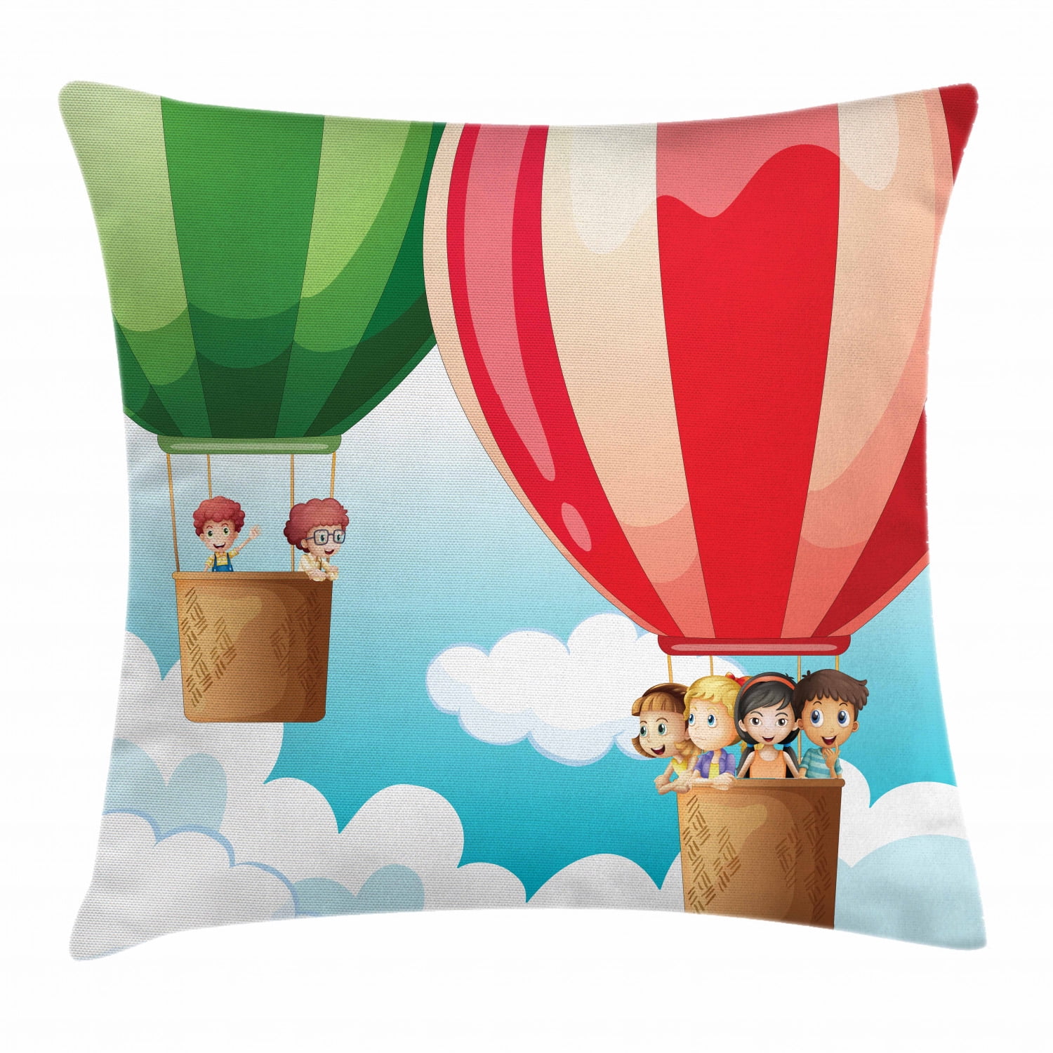Explore Throw Pillow Cushion Cover, Children in Hot Air Balloons Flying ...