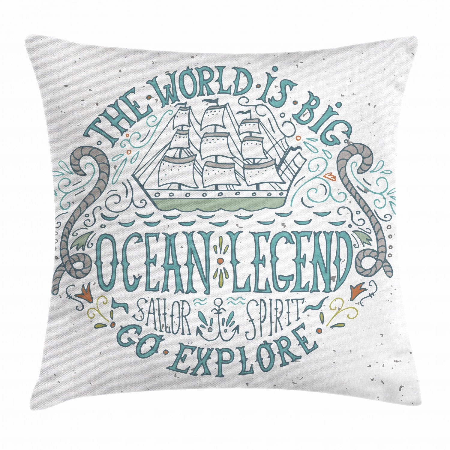 Explore Throw Pillow Cushion Cover, Vintage Nautical Design with Ocean ...