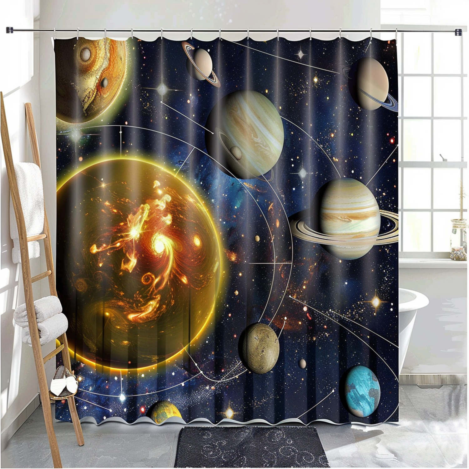 Explore the Solar System in Style with our 3D Planets Shower Curtain ...