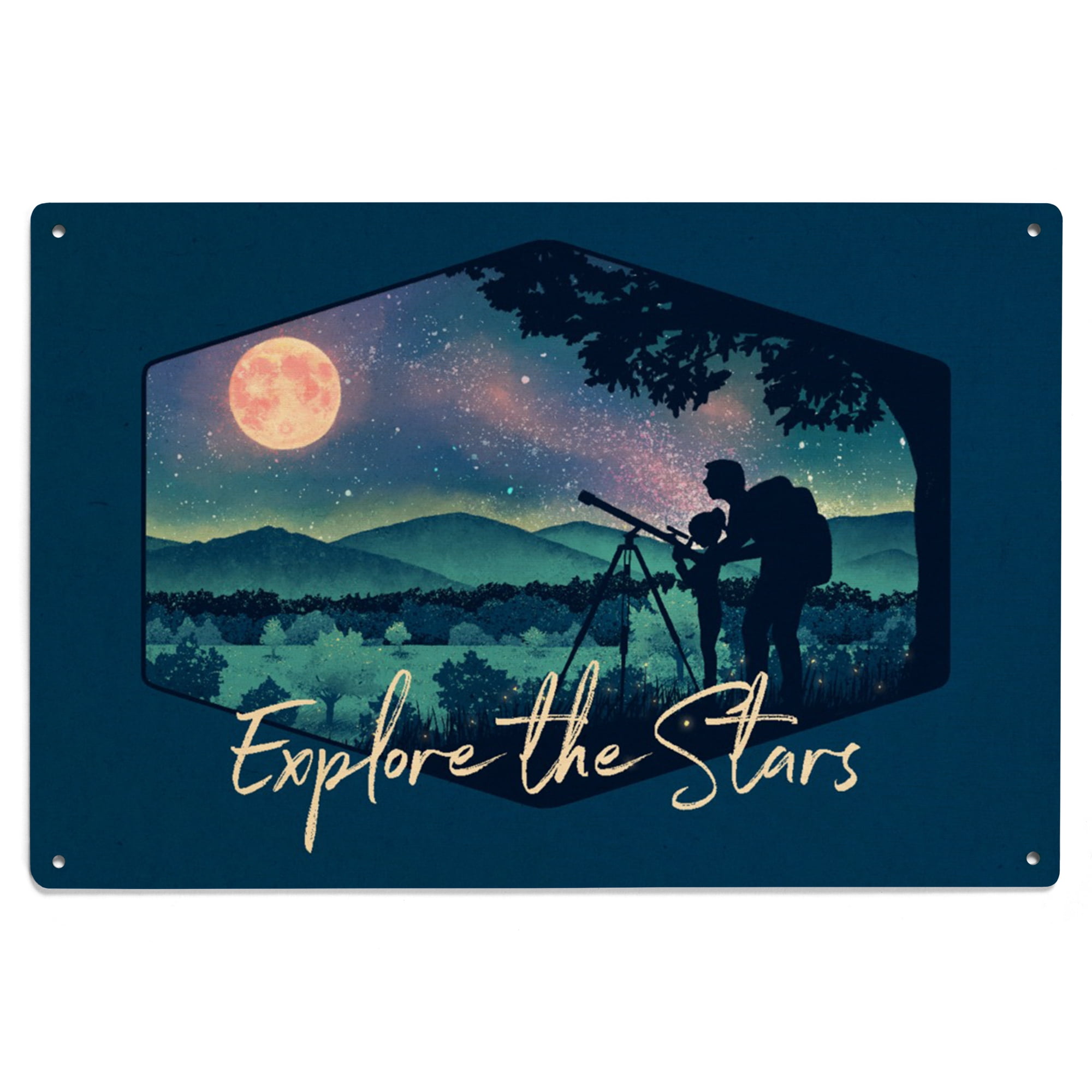 Explore the Stars, Night Sky, Textured Watercolor, Contour Birch Wood ...