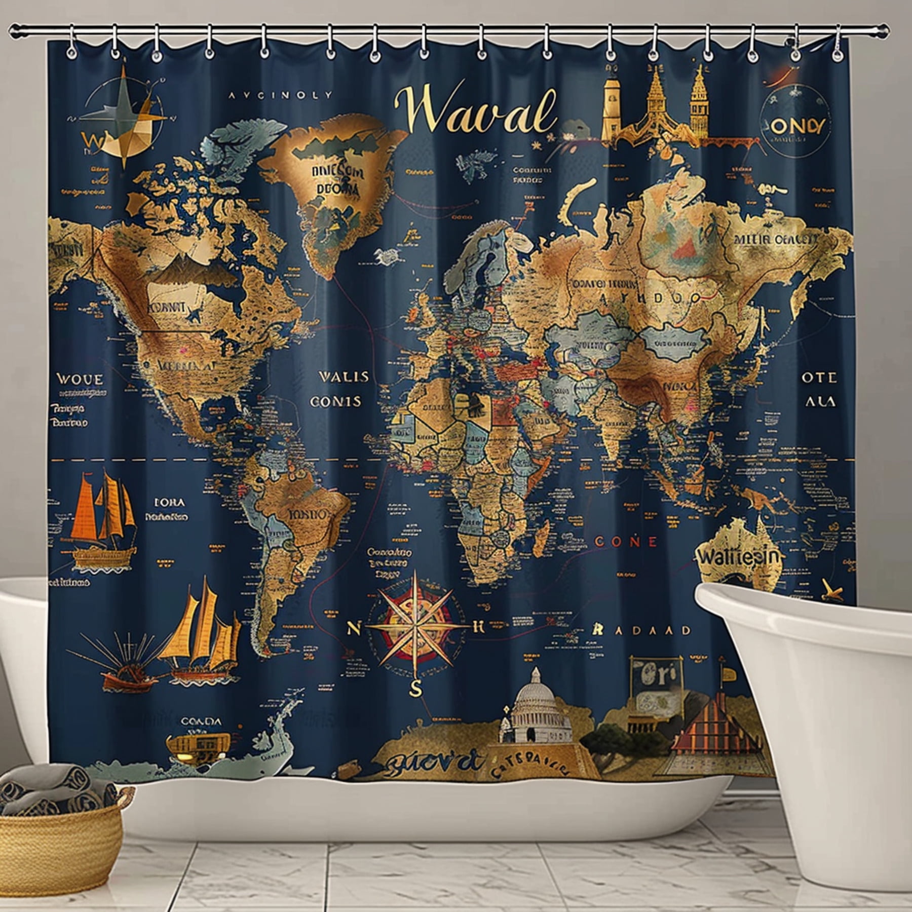 Explore the World in Style with this AdventureThemed Shower Curtain ...