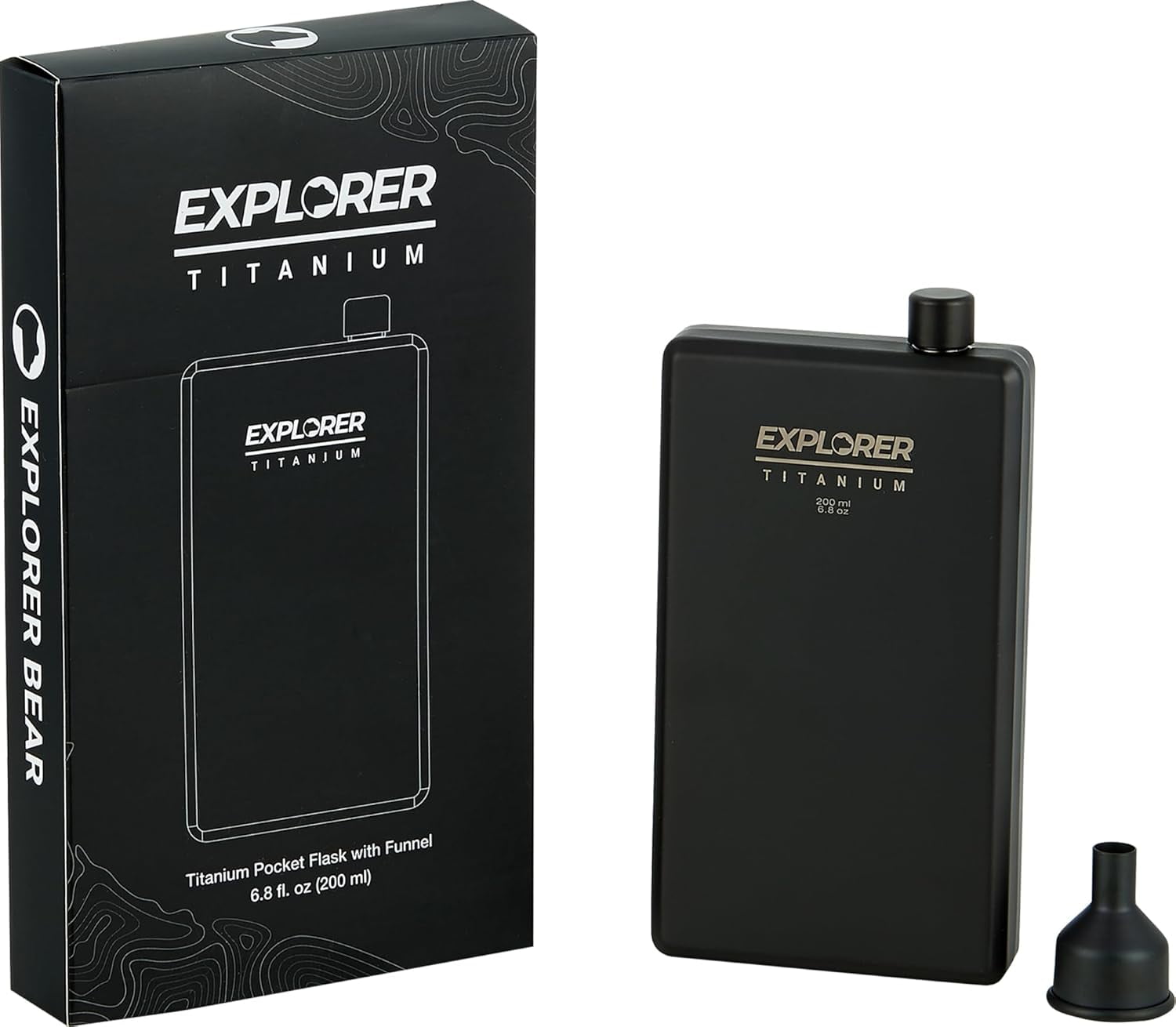 Explorer Bear Black Titanium Camping Pocket Flask with Funnel, 6.8 fl ...