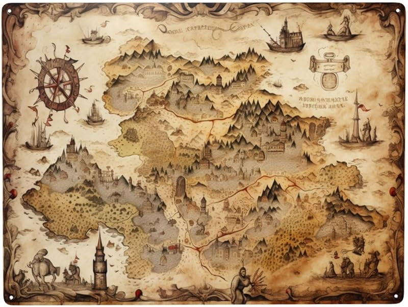 Explorer's Dream Vintage Map Metal Tin Sign Nautical Adventure Wall Art ...