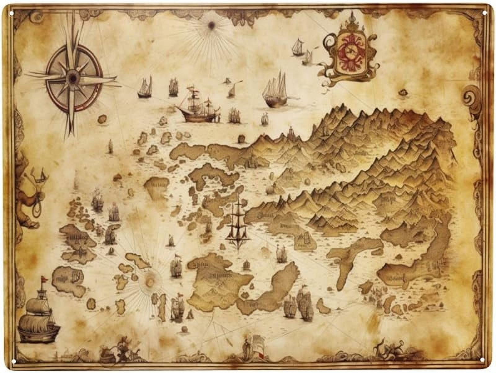 Explorer's Dream Vintage Map Metal Tin Sign Nautical Adventure Wall Art ...
