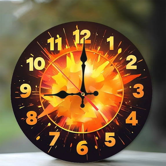 Explosion Fire Clock Wall Decor Home 10-Inch Silent Wooden Wall Clock ...