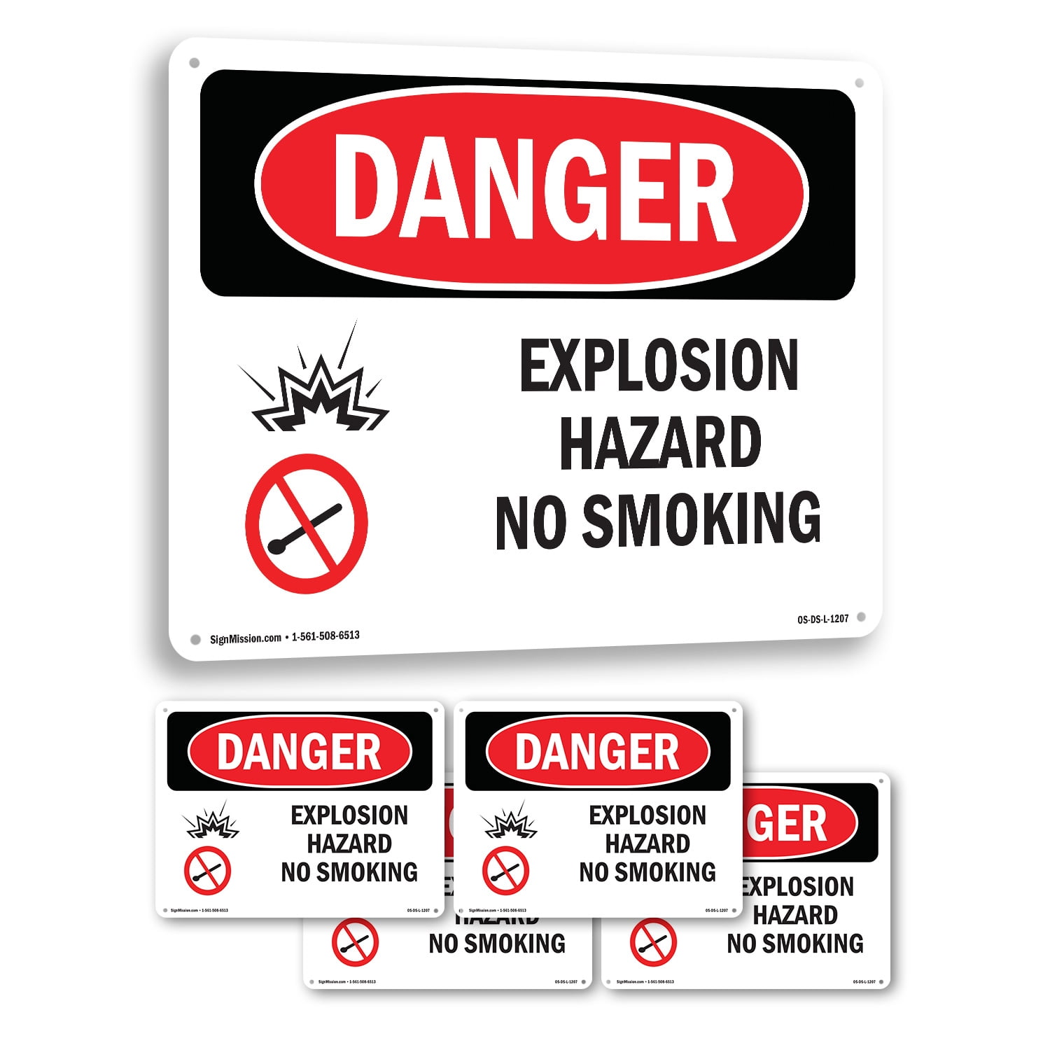 Explosion Hazard No Smoking OSHA Danger Rigid Plastic Sign 24 Inch x 18 ...