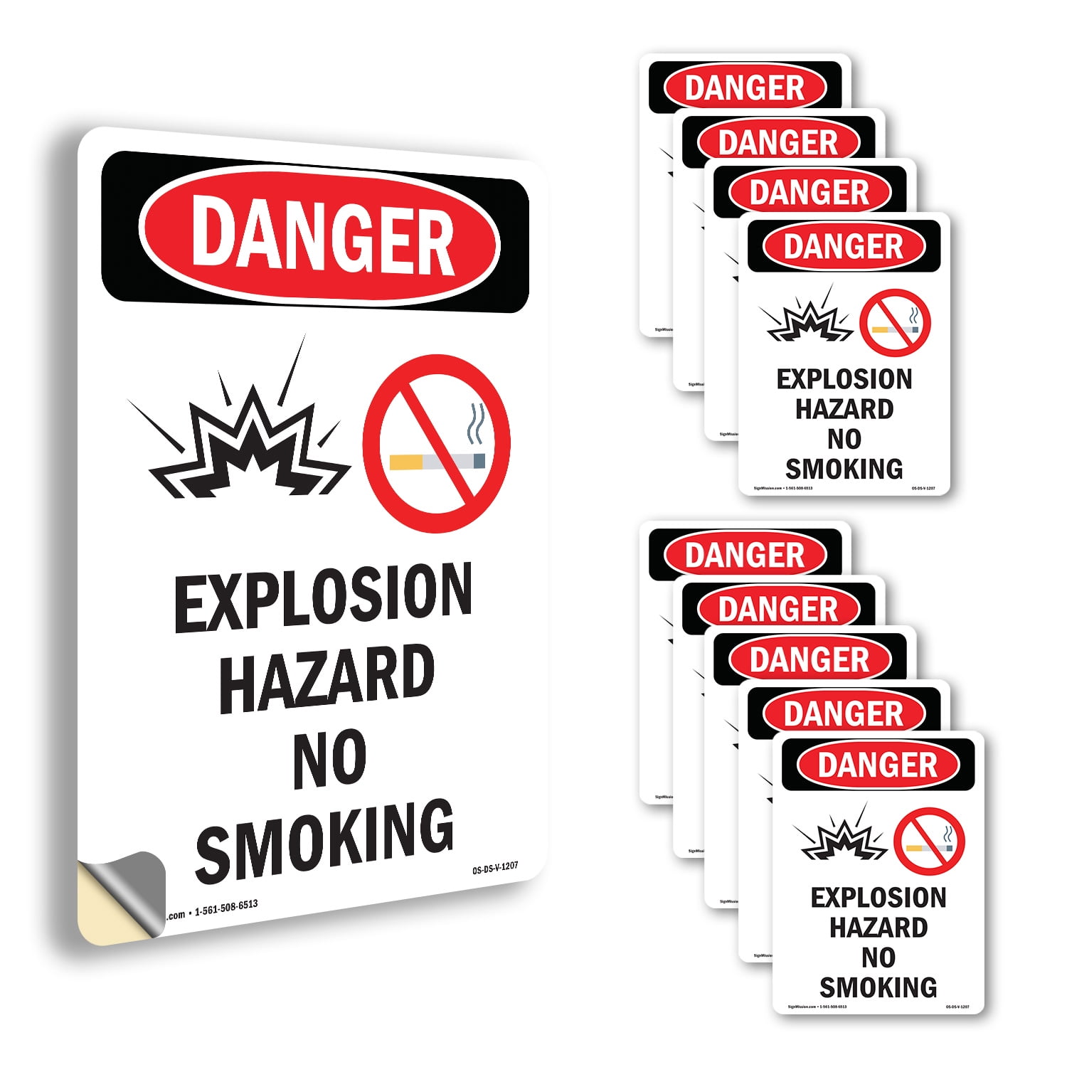 Explosion Hazard No Smoking OSHA Danger Vinyl Decal Label 18 Inch x 12 ...