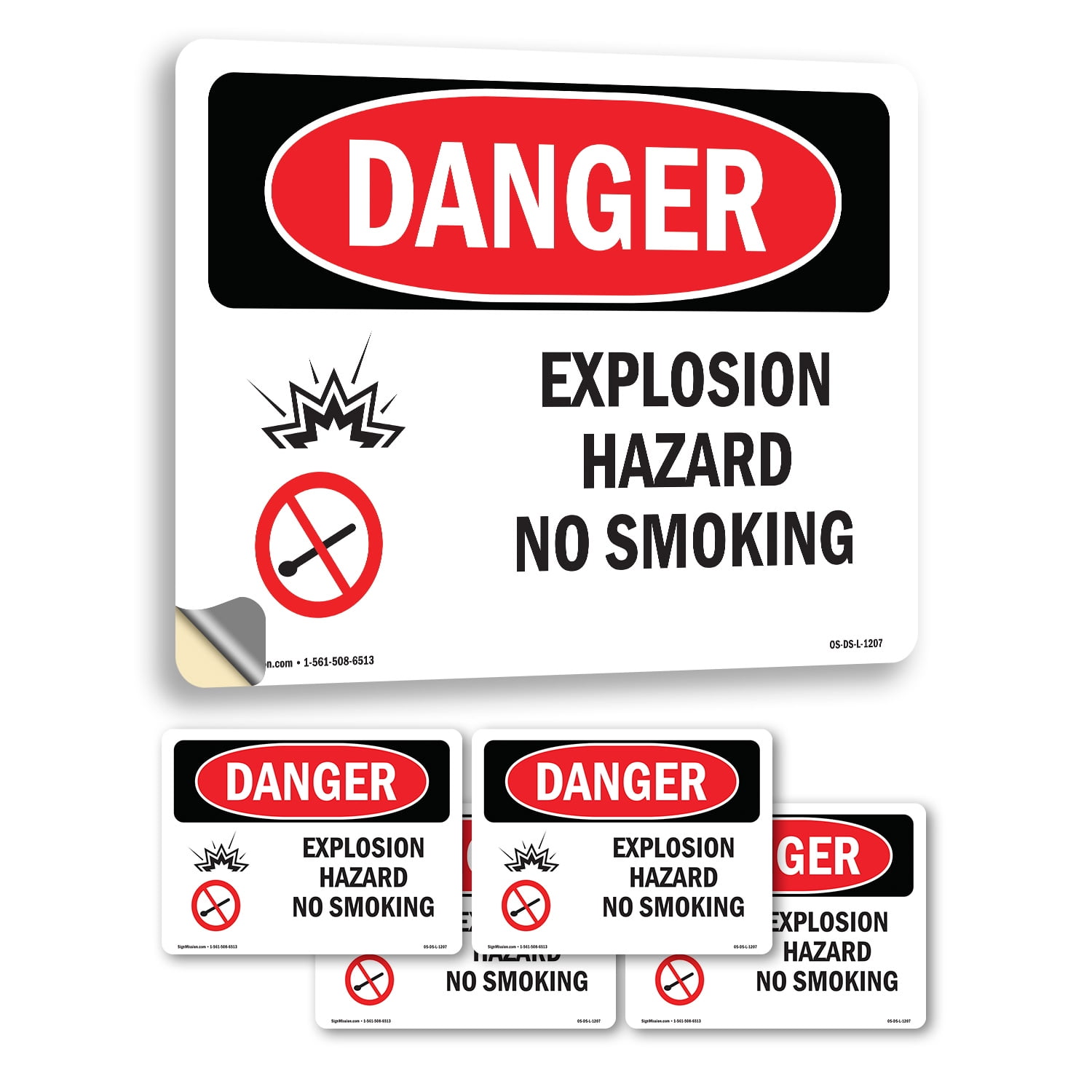Explosion Hazard No Smoking OSHA Danger Vinyl Decal Label 24 Inch x 18 ...