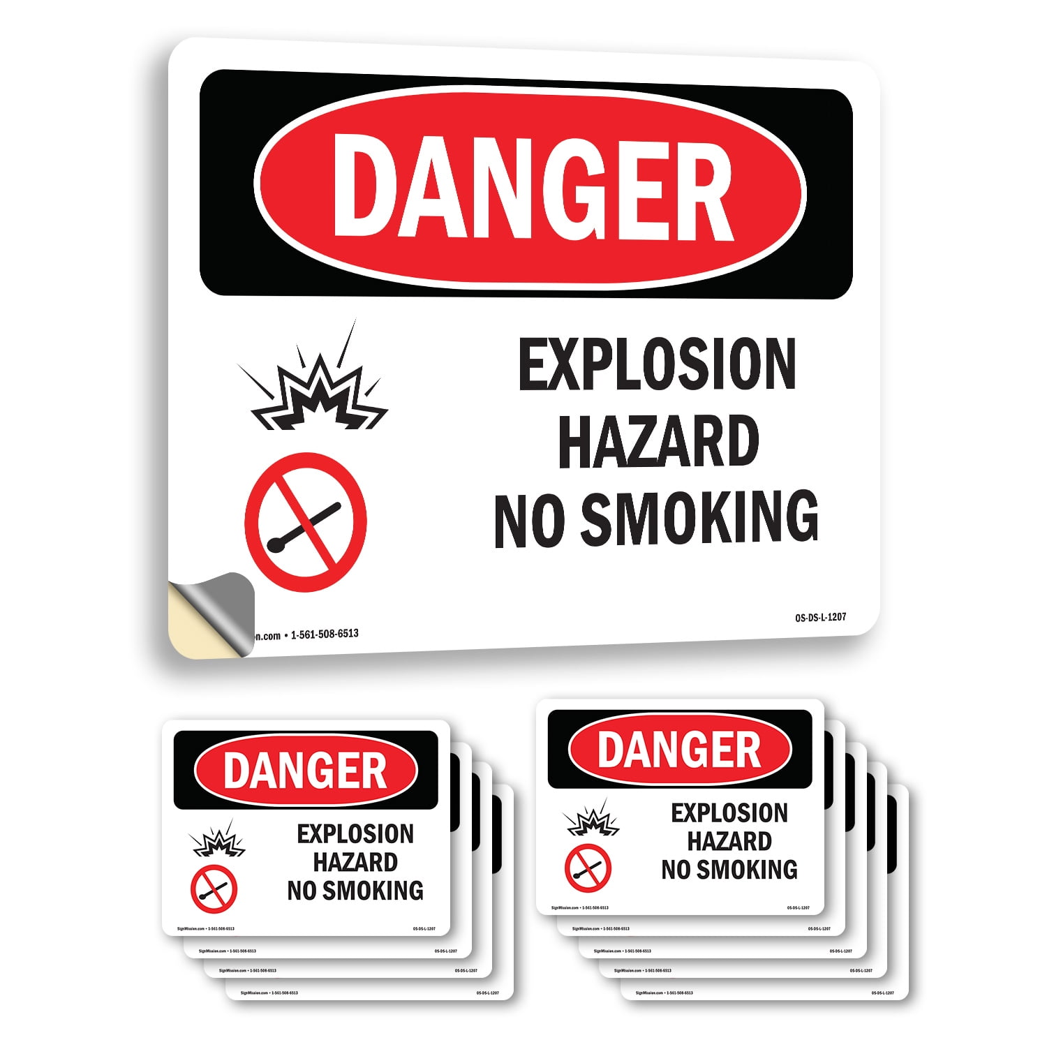 Explosion Hazard No Smoking OSHA Danger Vinyl Decal Label 5 Inch x 3.5 ...