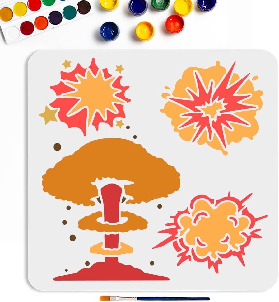 Explosion Pattern Painting Template Mushroom Cloud Stencil 11.8x11 ...
