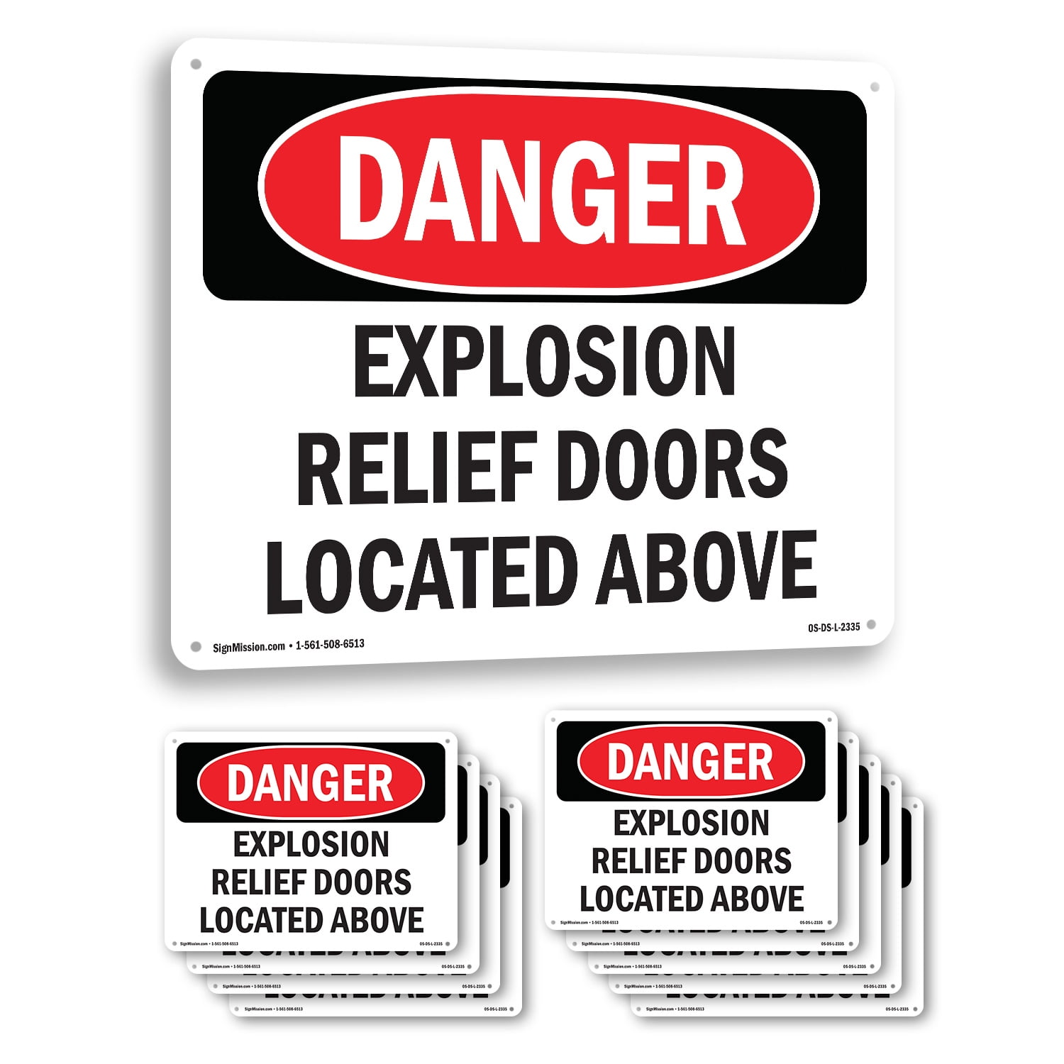 Explosion Relief Doors Located Above OSHA Danger Aluminum Sign 18 Inch x 12 Inch - 10 Pack ...