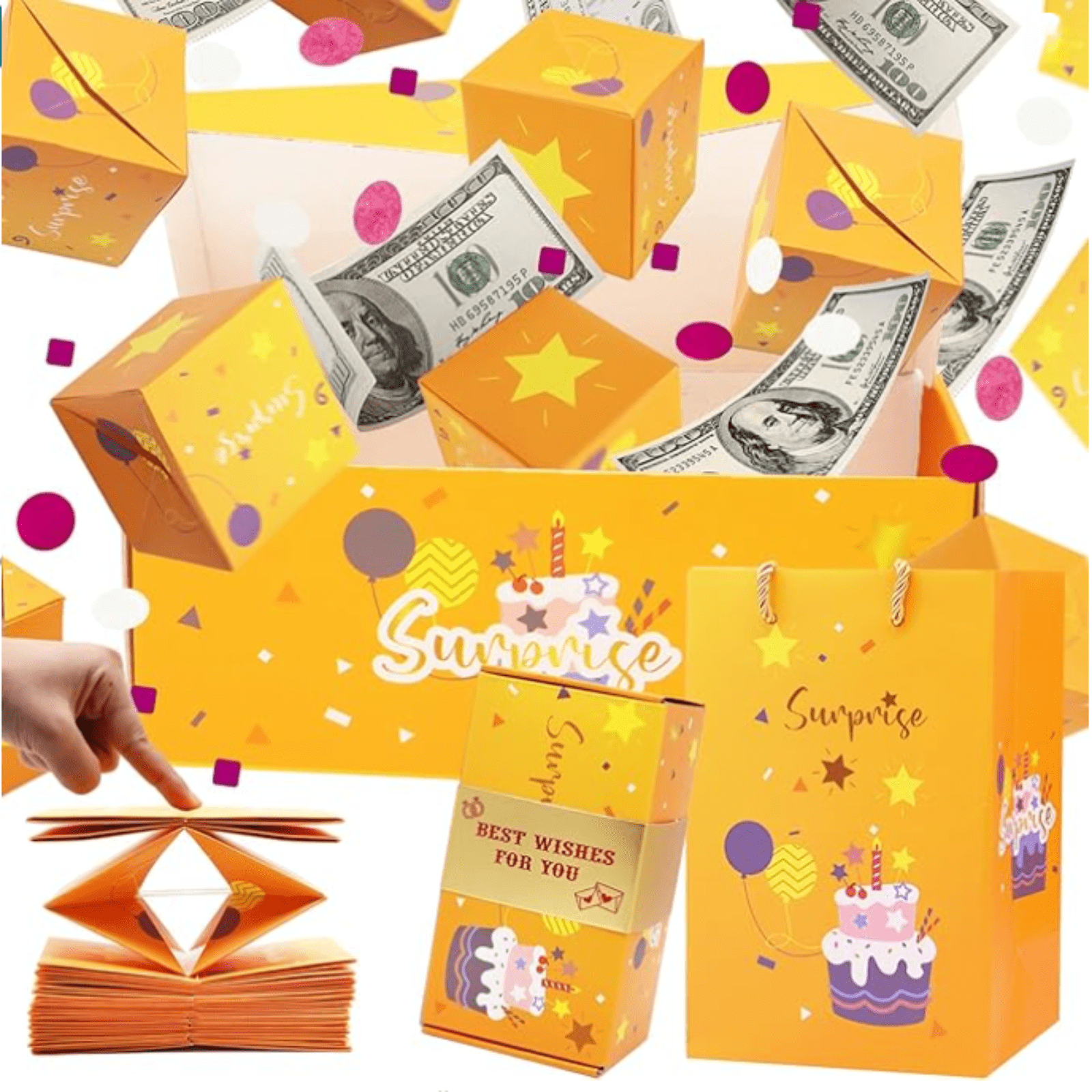Explosion Surprise Gift Box for Money, DIY Gift Box with Confetti ...
