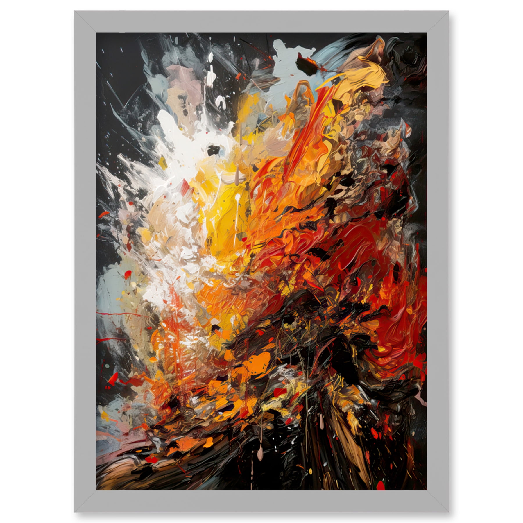 Explosion White Orange Red Abstract Painting Artwork Framed Wall Art ...
