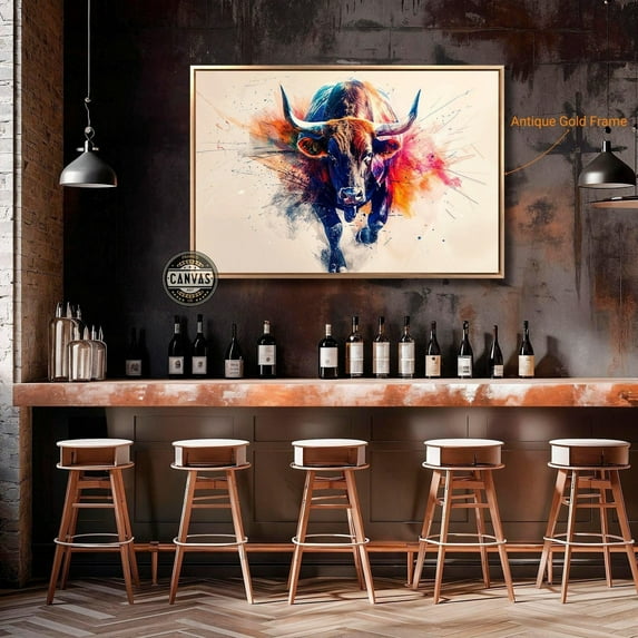 Explosive Bull Poster Colorful Abstract Animal Wall Art Dynamic Motion ...