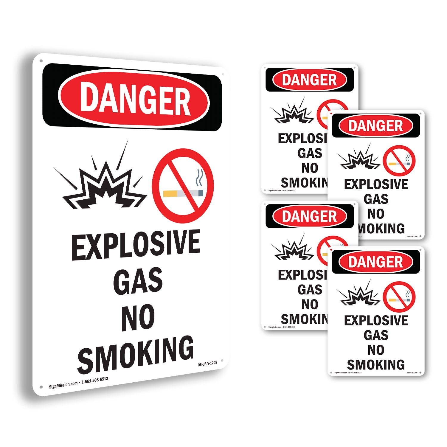 Explosive Gas No Smoking OSHA Danger Rigid Plastic Sign 24 Inch x 18 ...