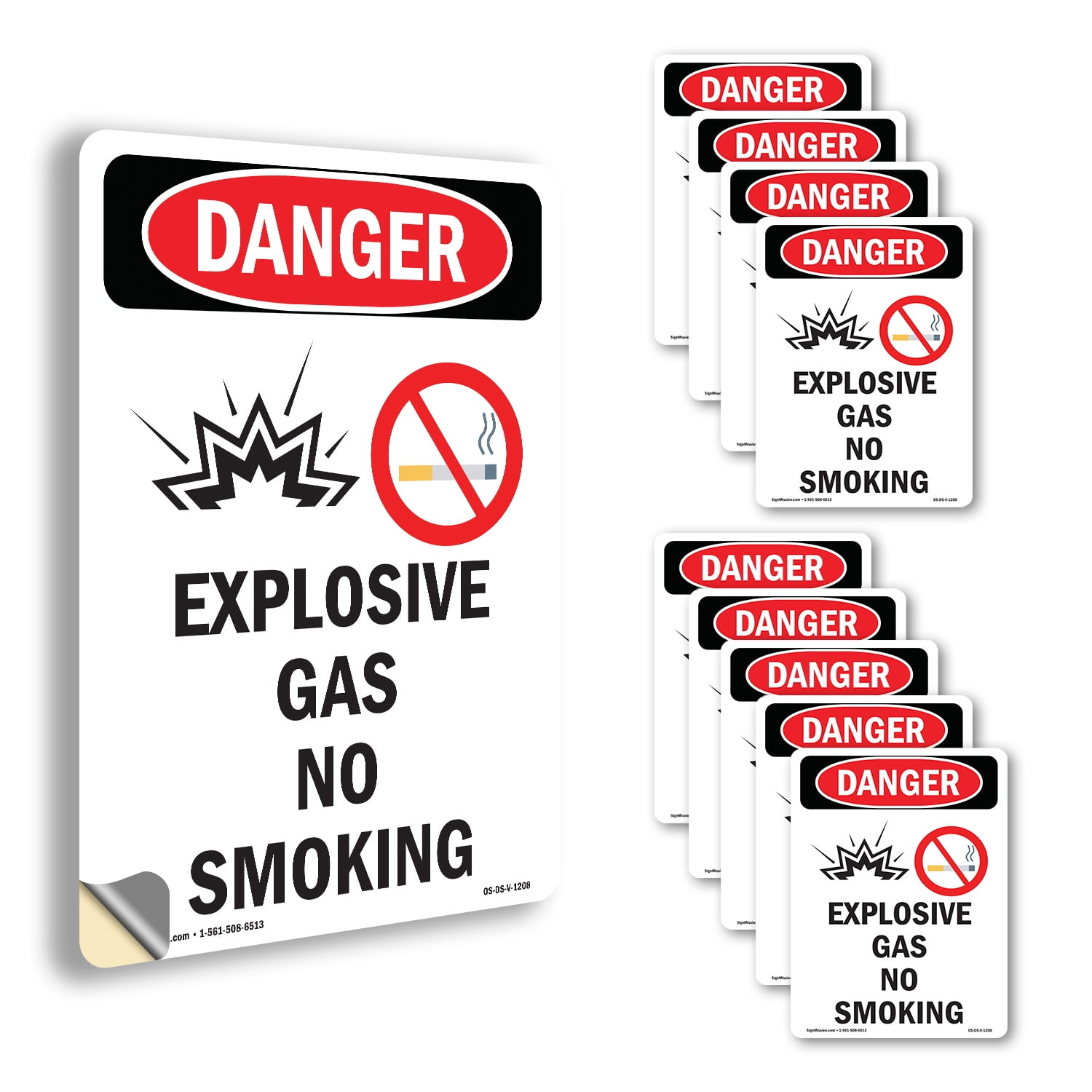 Explosive Gas No Smoking OSHA Danger Vinyl Decal Label 18 Inch x 12 ...