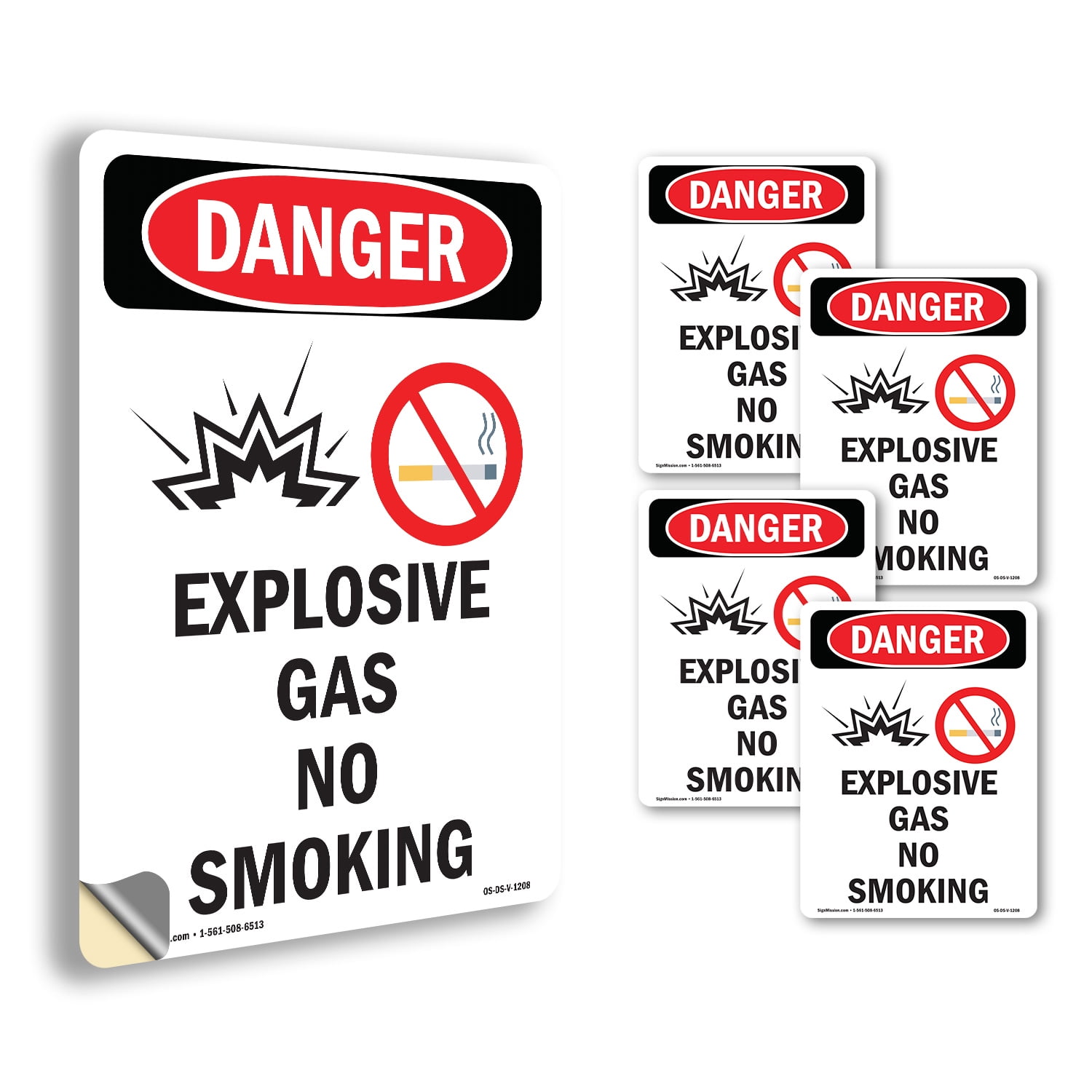 Explosive Gas No Smoking OSHA Danger Vinyl Decal Label 7 Inch x 5 Inch ...