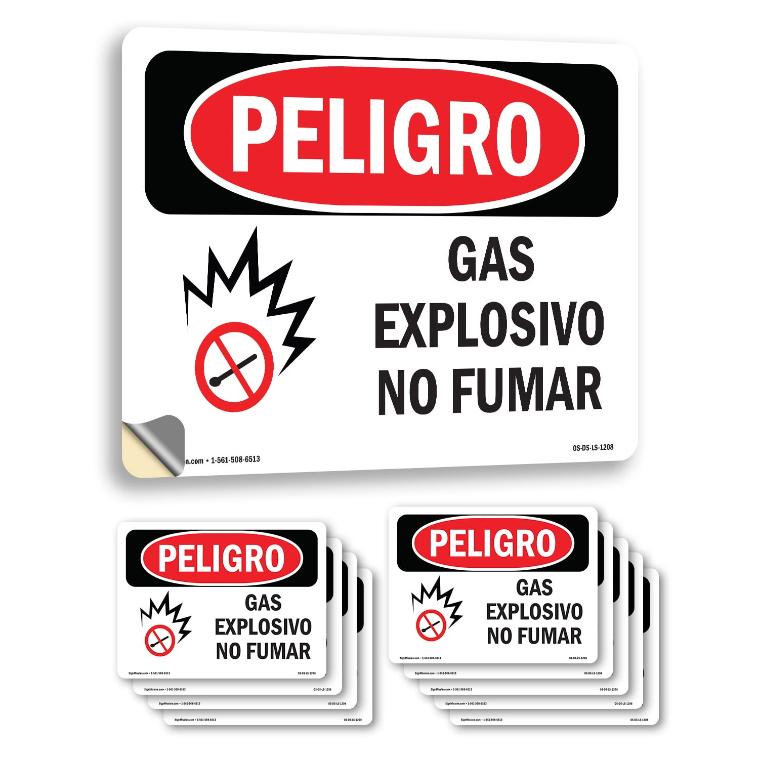 Explosive Gas No Smoking Spanish OSHA Danger Vinyl Decal Label 24 Inch ...