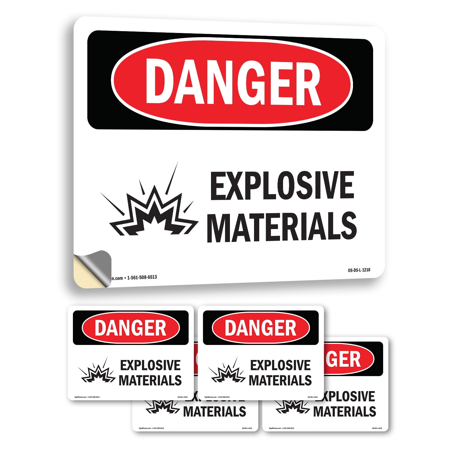Explosive Materials OSHA Danger Vinyl Decal Label 10 Inch x 7 Inch - 5 ...