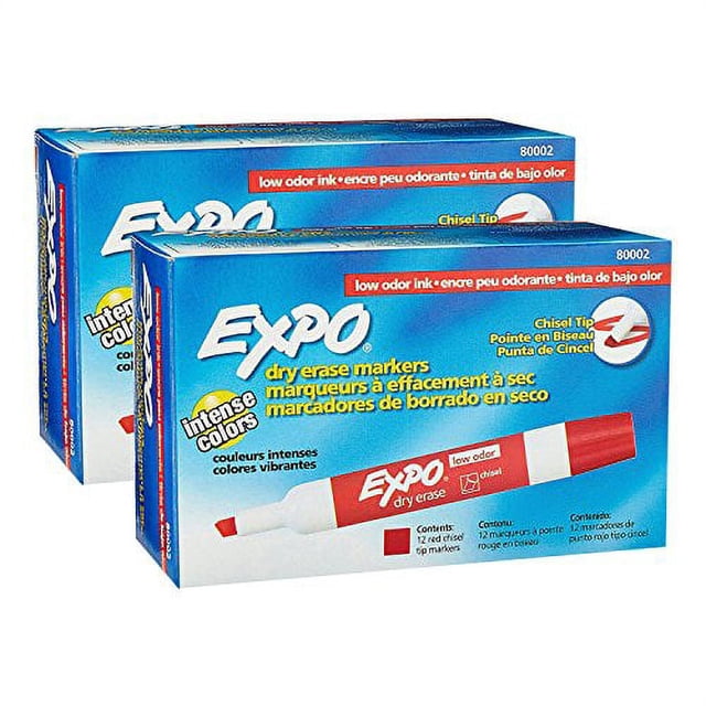 Expo 80002 Low Odor Dry Erase Markers Chisel Tip Red 2 BOXES OF 12 24 ...
