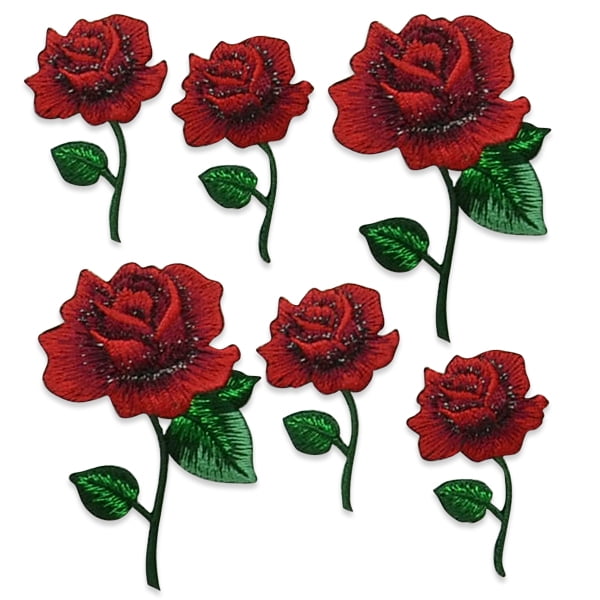 6 PC Gracelynn Iron-On Embroidered Roses Applique Royal Collection ...
