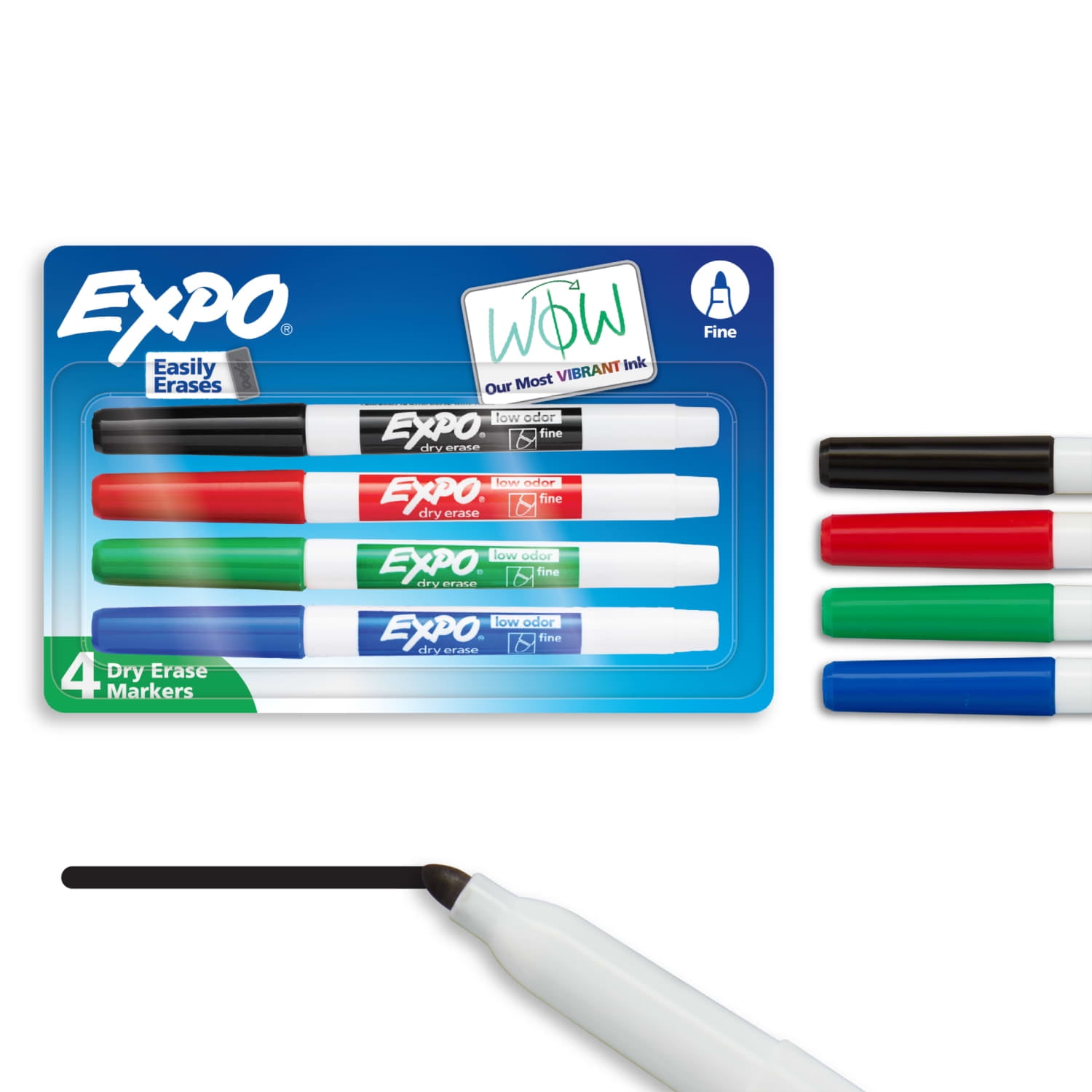 Expo Fine Tip Dry Erase Markers with Erasable Ink, Assorted Colors, 4 ...