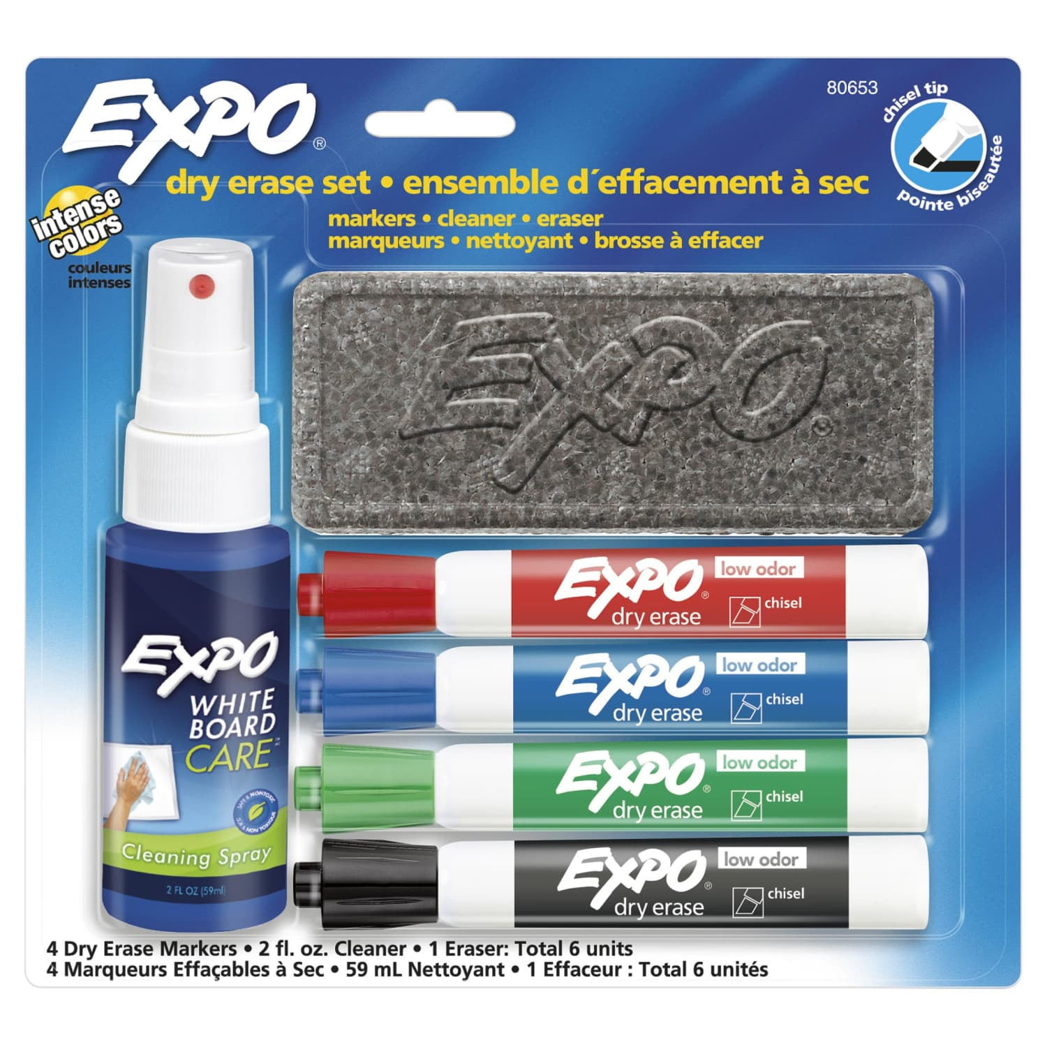 EXPO Low Odor Dry Erase 6-Piece Starter Set with 4 Chisel Tip Markers ...