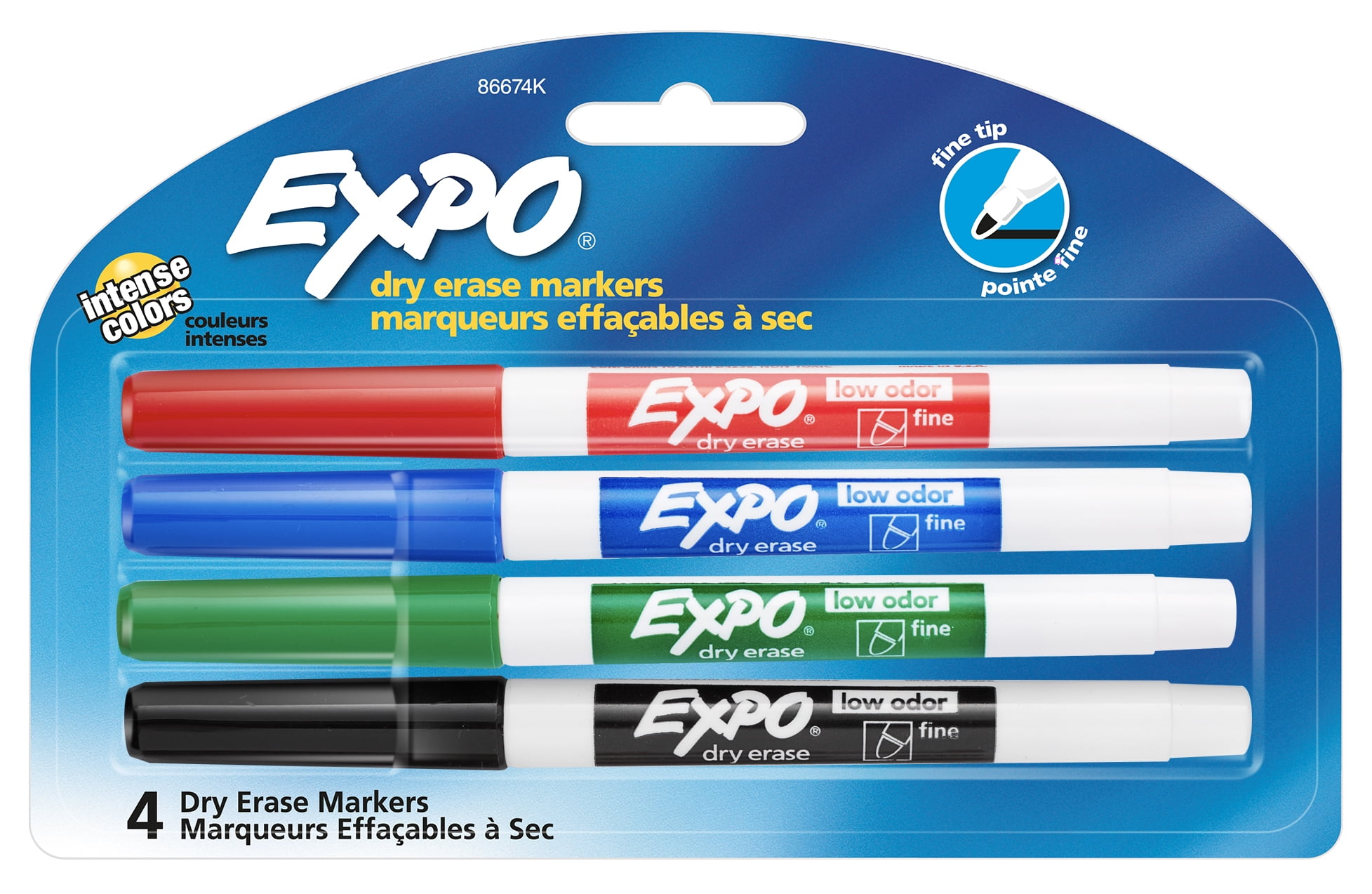 Expo Low Odor Dry Erase Marker, Fine Tip, Assorted Colors, 4 Count ...