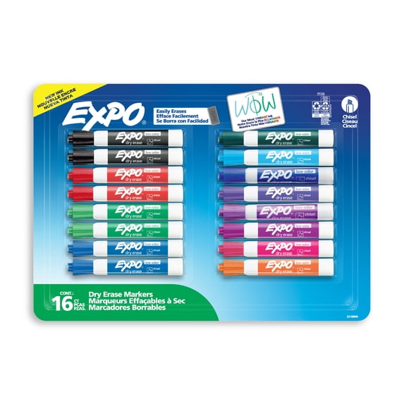 EXPO Dry Erase Markers, Chisel Tip, Assorted Colors, 16 Count - Walmart.com