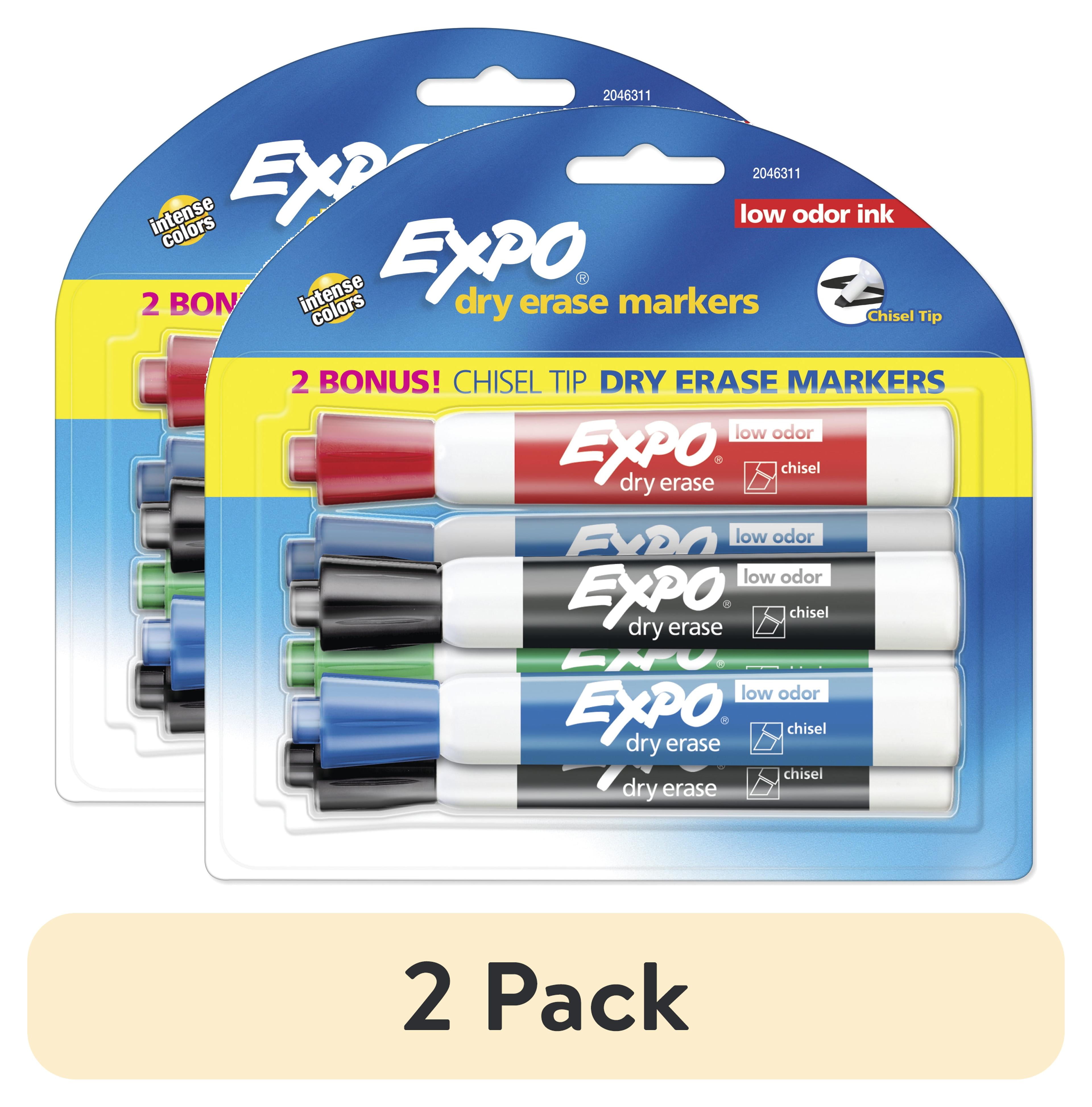 (2 pack) Expo Low Odor Dry Erase Markers, Chisel Tip, Assorted Colors, Includes 2 Bonus Markers ...
