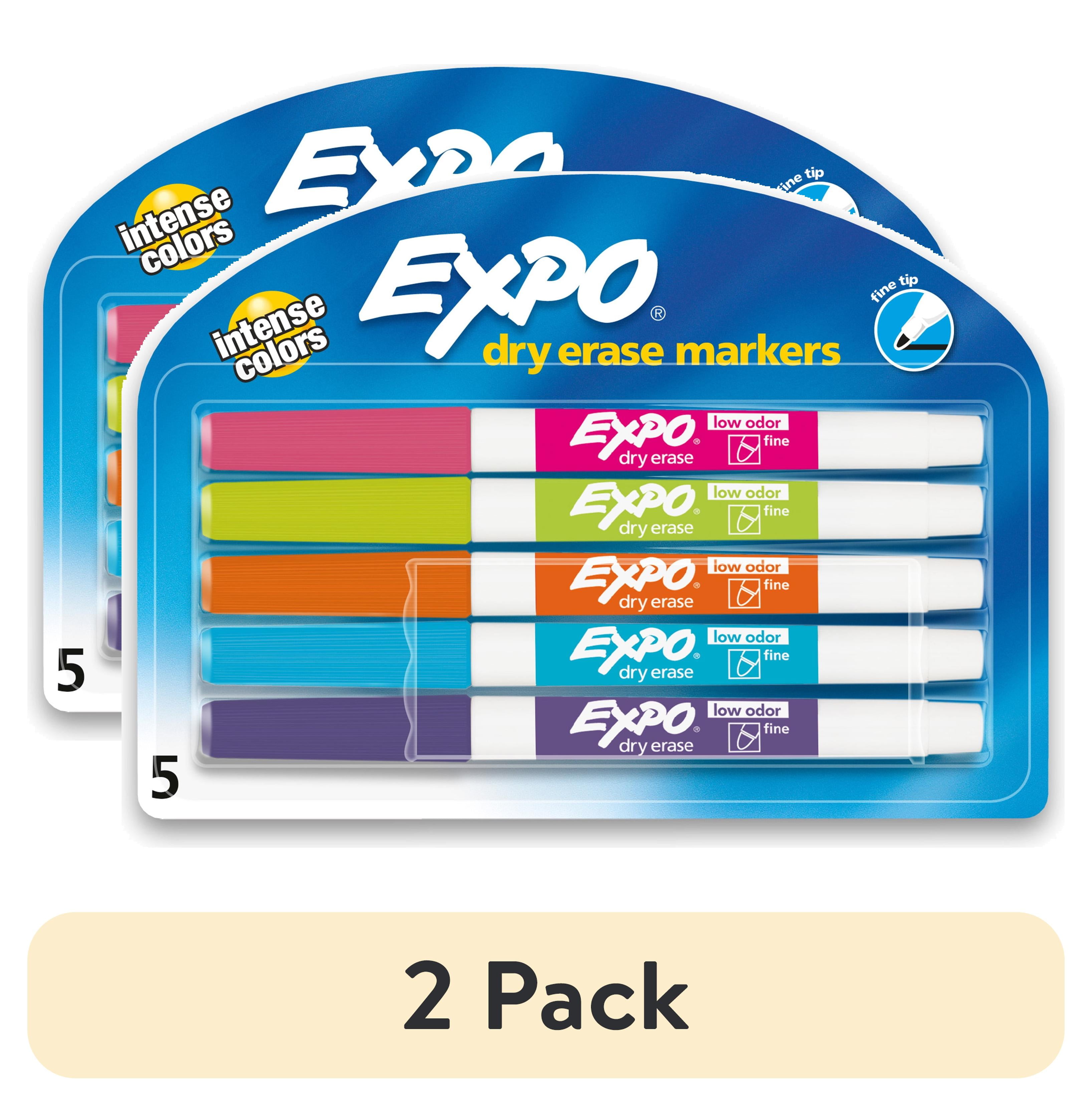 (2 pack) EXPO Dry Erase Markers, Fine Tip, Assorted Colors, 5 Count ...