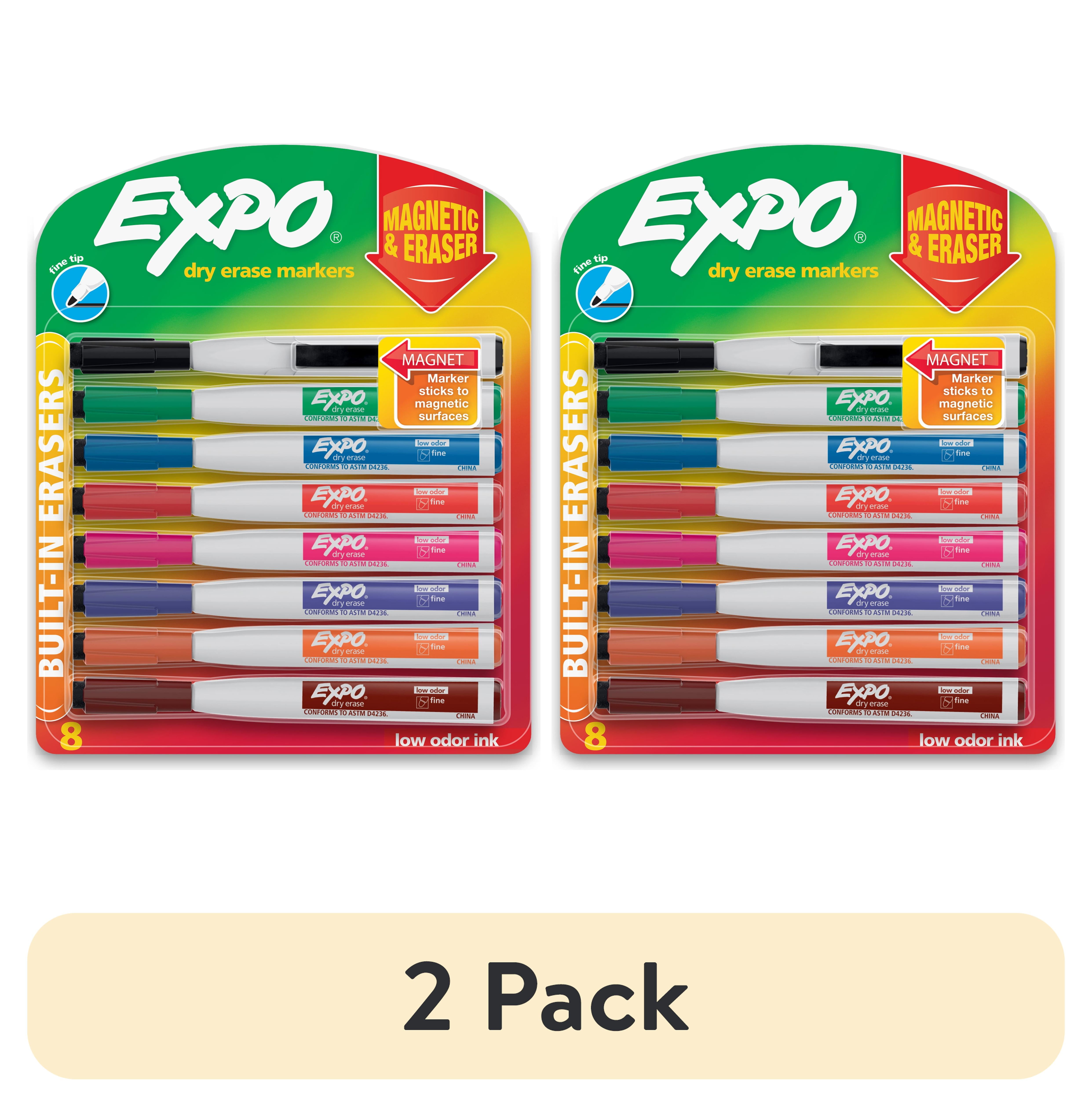 (2 pack) EXPO Magnetic Dry Erase Markers with Eraser, Assorted Colors ...