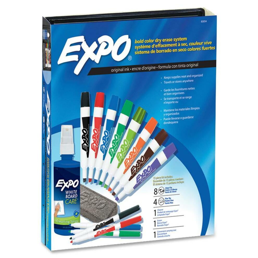 EXPO Dry Erase Marker/Eraser/Cleaner, Chisel/Fine, Assorted, 12/Set ...