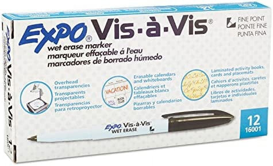 Expo Vis-A-Vis Wet-Erase Marker, Fine Point, Black Ink, Dozen (San16001 ...