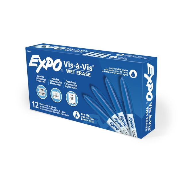 Expo® Vis-A-Vis Wet-Erase Overhead Transparency Markers, Fine Tip, Blue ...
