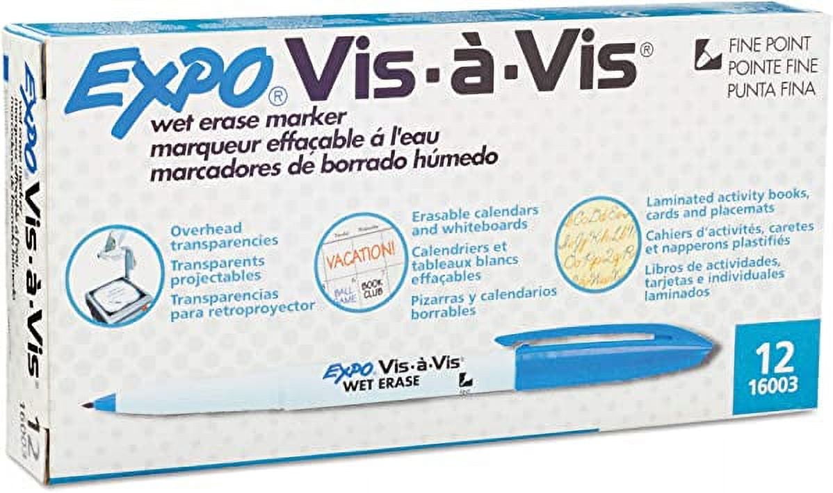 Expo® Vis-A-Vis Wet-Erase Overhead Transparency Markers, Fine Tip, Blue ...