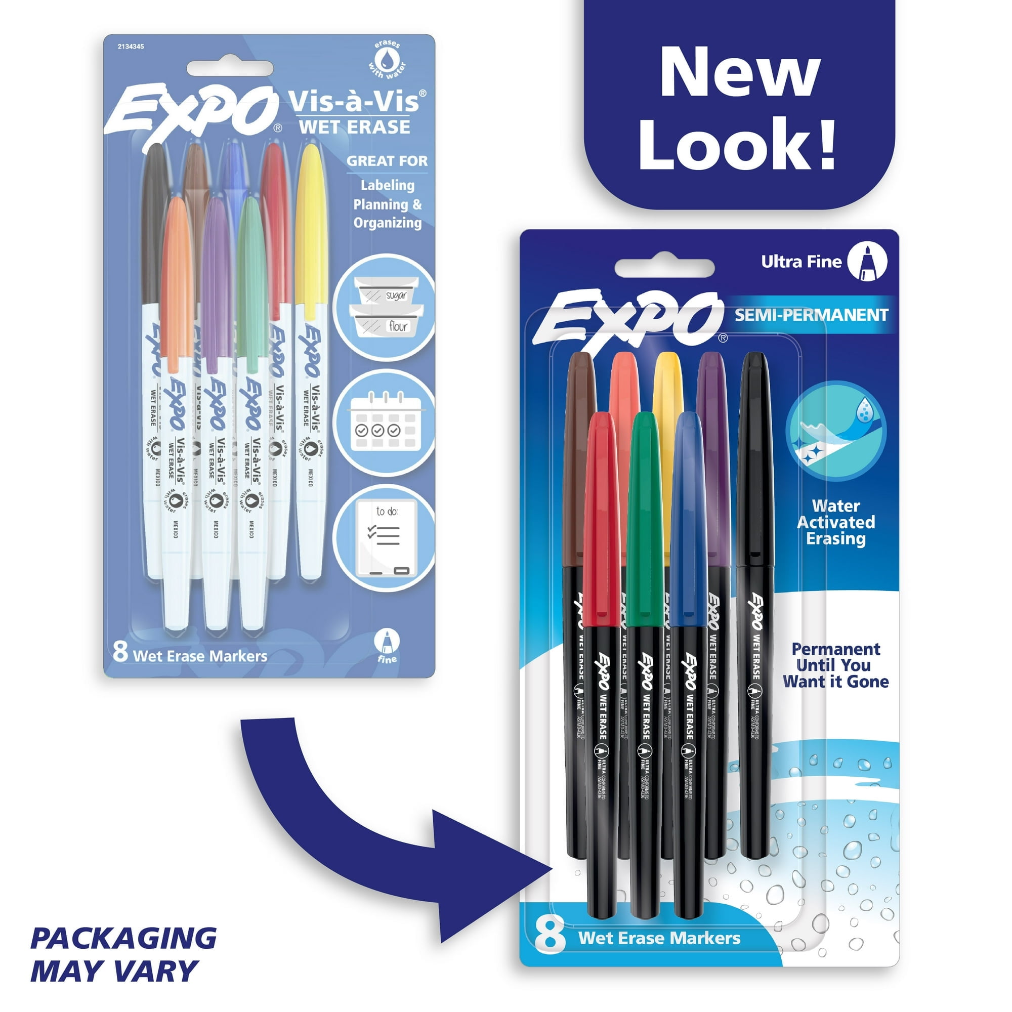 Expo Wet Erase Semi-Permanent Markers, Assorted, Ultra Fine Tip, 8 ...