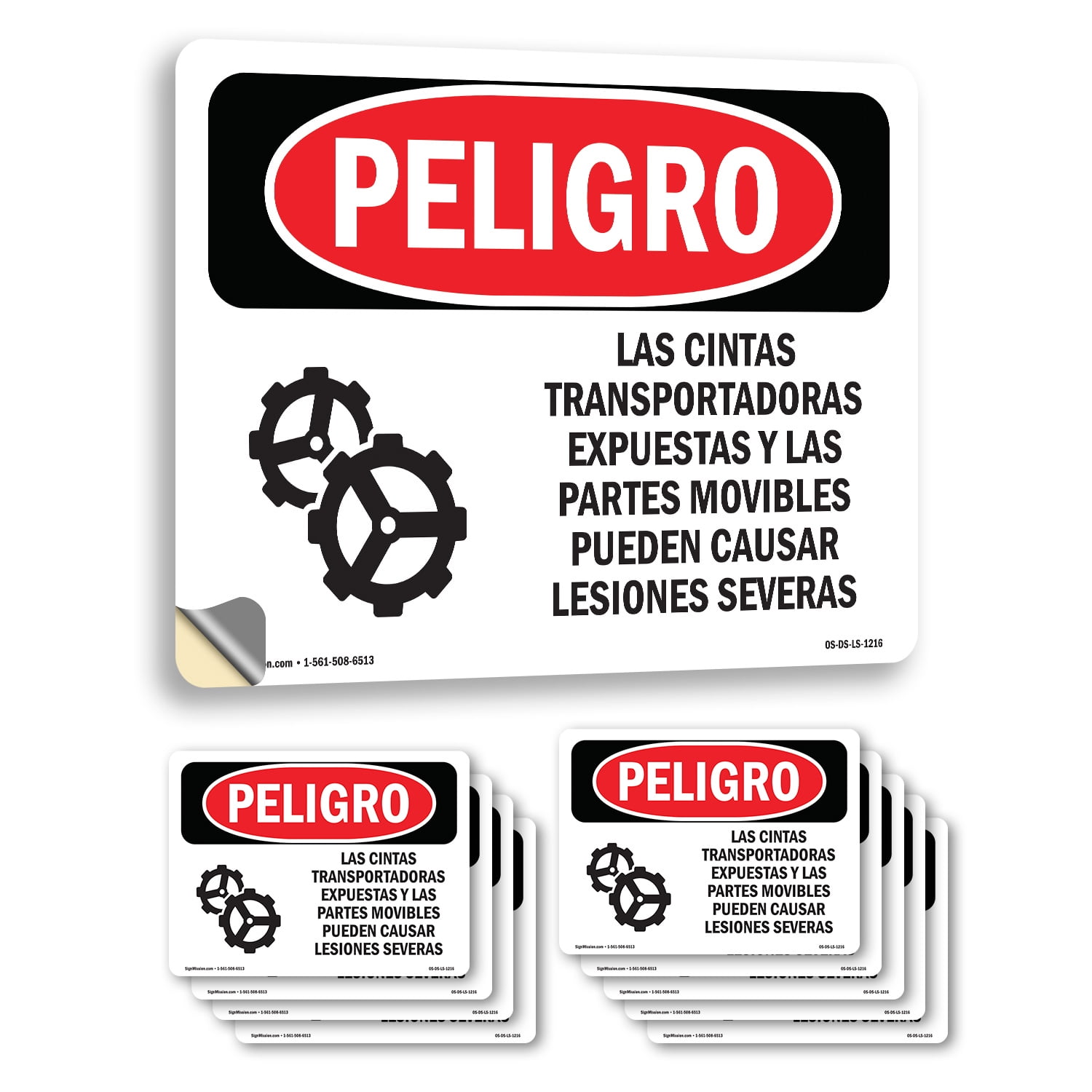Exposed Conveyors And Moving Parts Spanish OSHA Danger Vinyl Decal ...