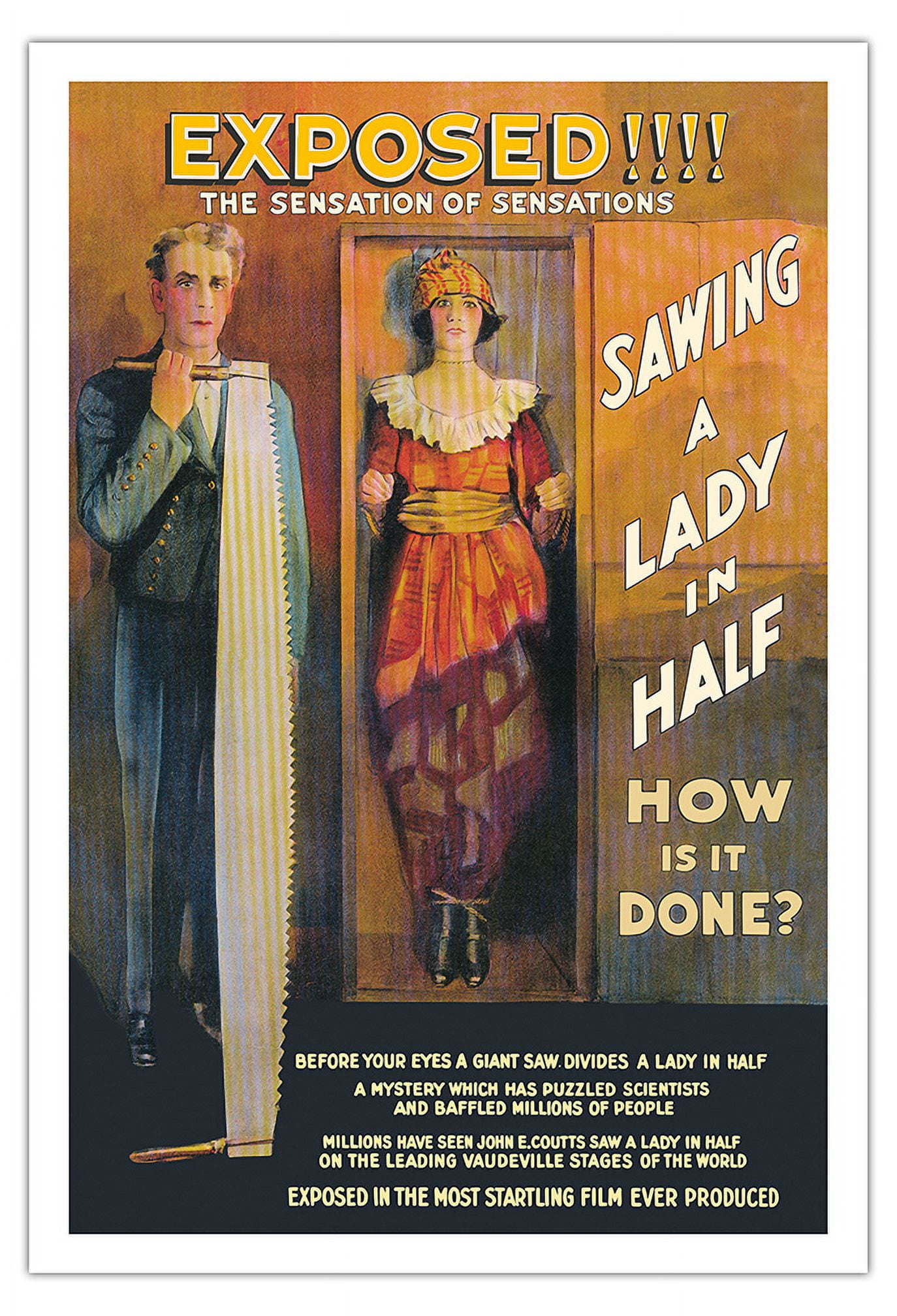 Exposed - Sawing a Lady in Half - Vintage Magic Poster c.1922 - Fine ...