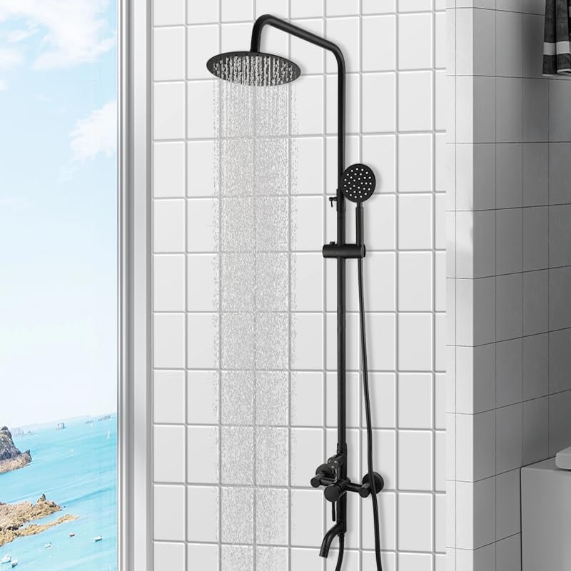 Exposed Shower System Outdoor Shower Fixture Matte Black,Rainfall ...
