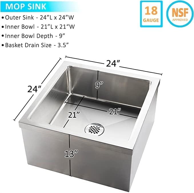 Express KichQuip Stainless Steel Floor Mop Sink | 18-gauge, 304 Stainless Steel | Commercial ...