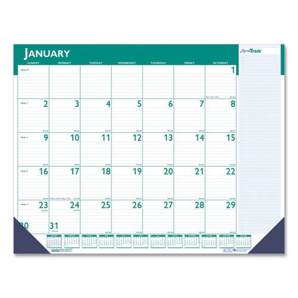 Express Track Monthly Desk Pad Calendar, 22 x 17, White/Teal Sheets ...