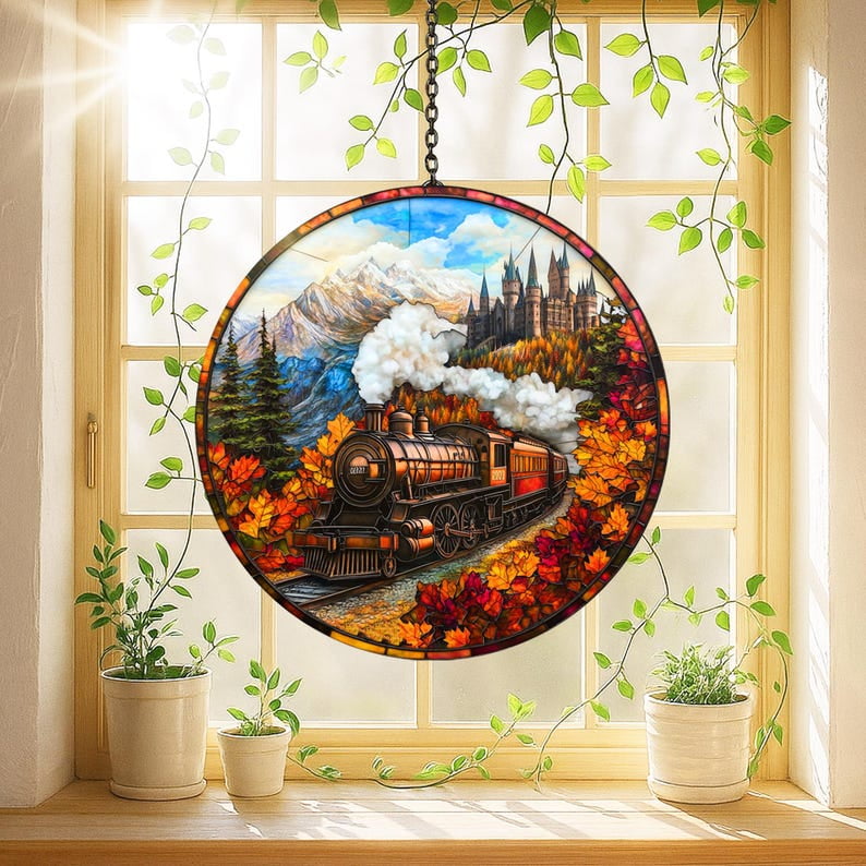 Express Train GLASS SUNCATCHER Magical Wizard Window Hanging Fantasy ...