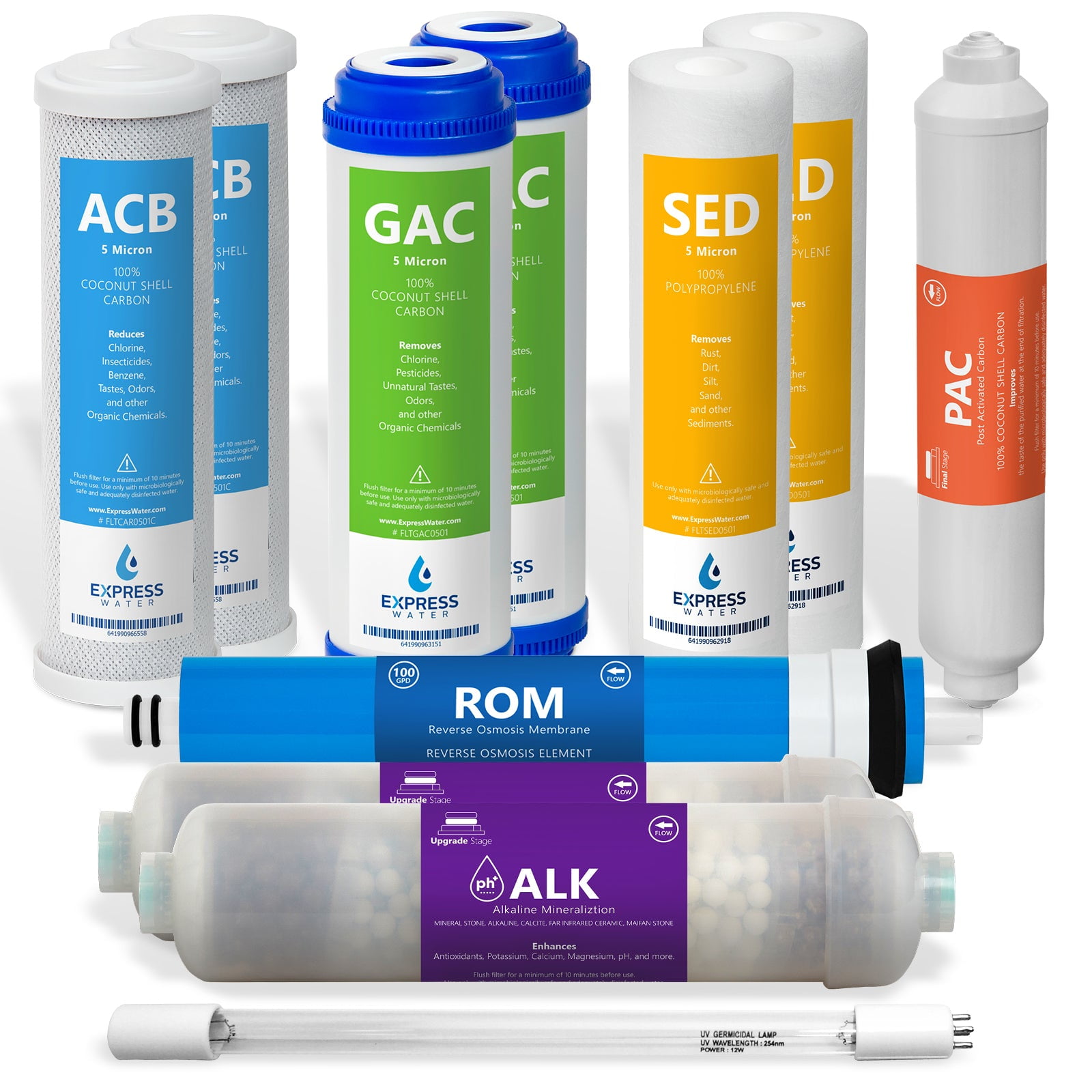Express Water Alkaline UV Reverse Osmosis Filter Set, 11 Filters, 100 ...