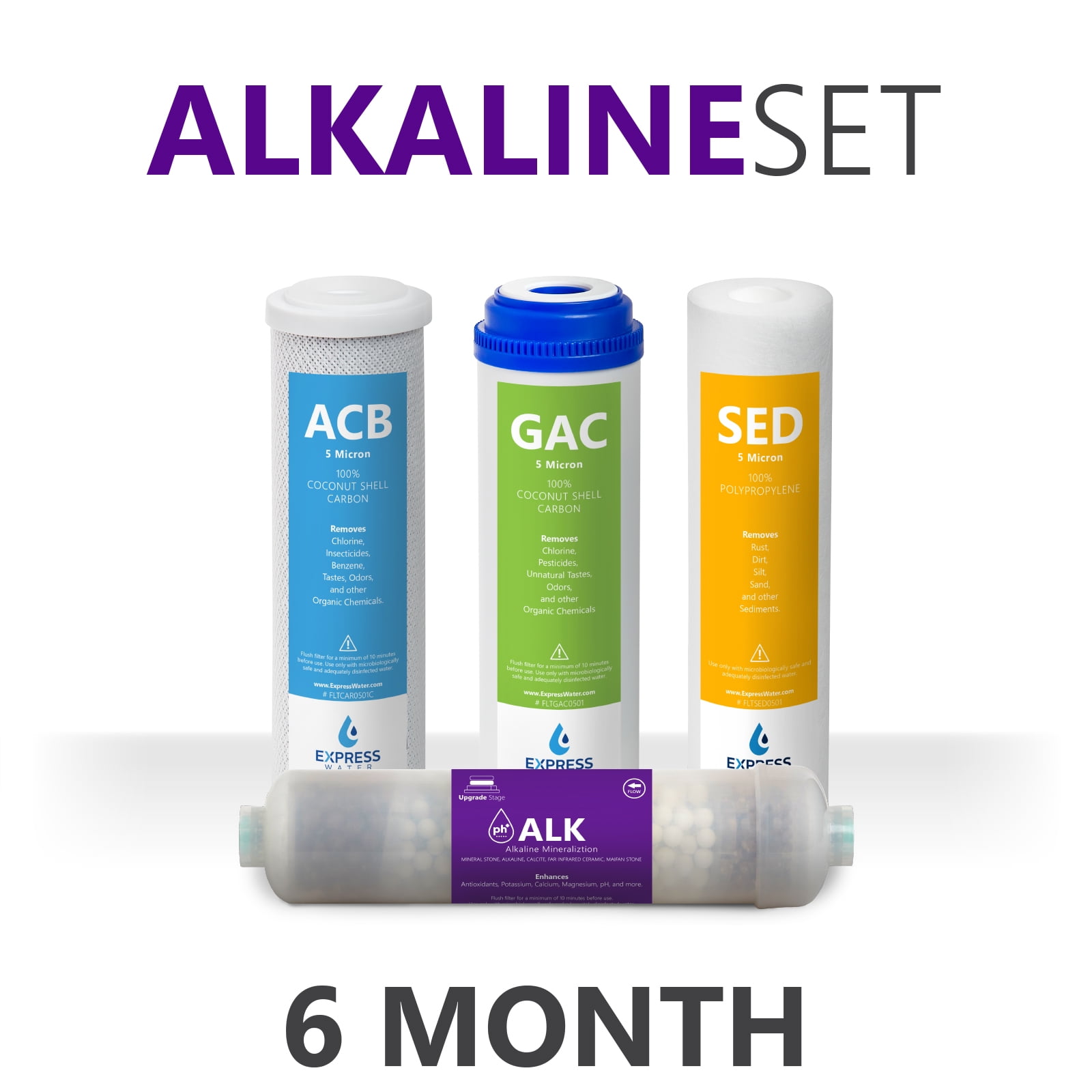 Express Water Reverse Osmosis Alkaline Filter Kit, 6-Month, 100 GPD, 5 ...